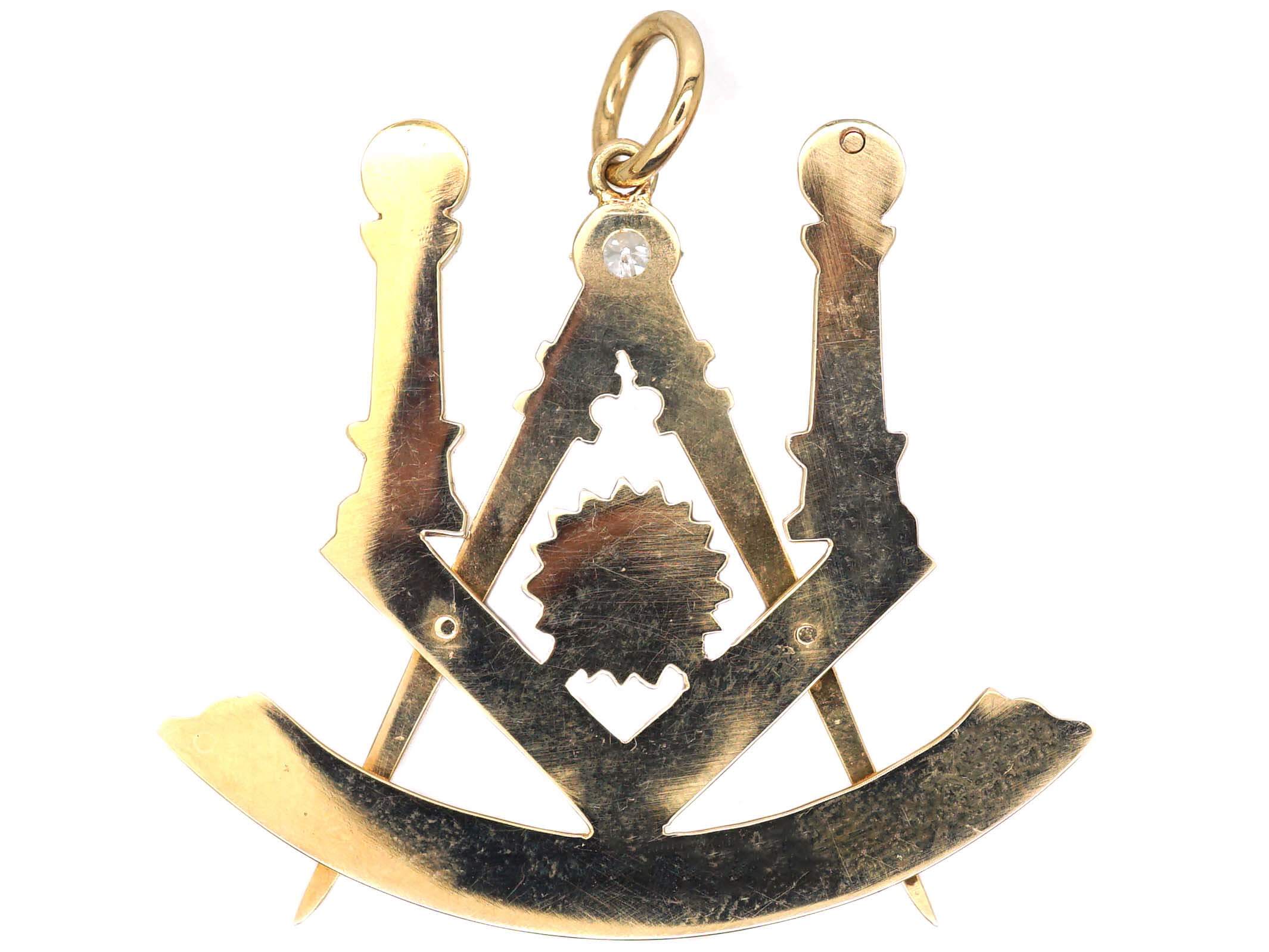 Edwardian 15ct Gold Masonic Pendant set with a Carved Moonstone Face ...