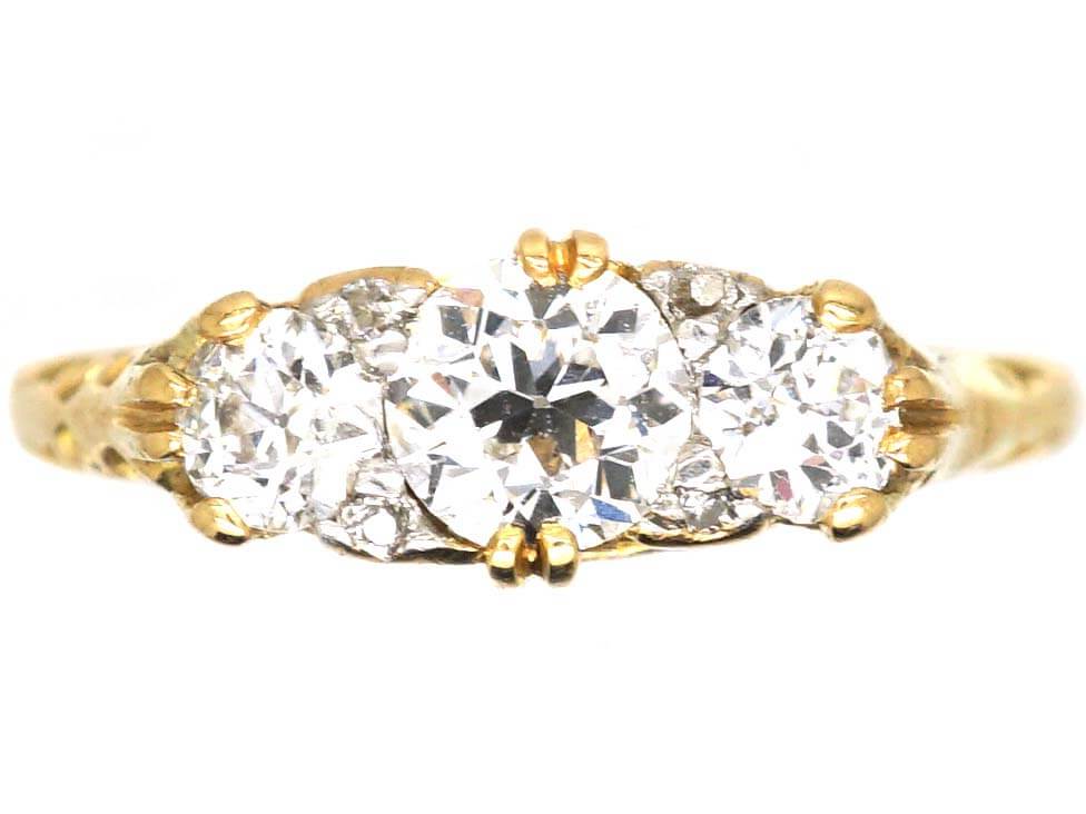 Victorian 18ct Gold Three Stone Diamond Carved Half Hoop Ring (674U ...