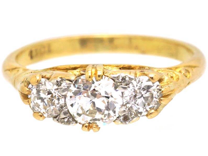 Victorian 18ct Gold Three Stone Diamond Carved Half Hoop Ring (674U ...