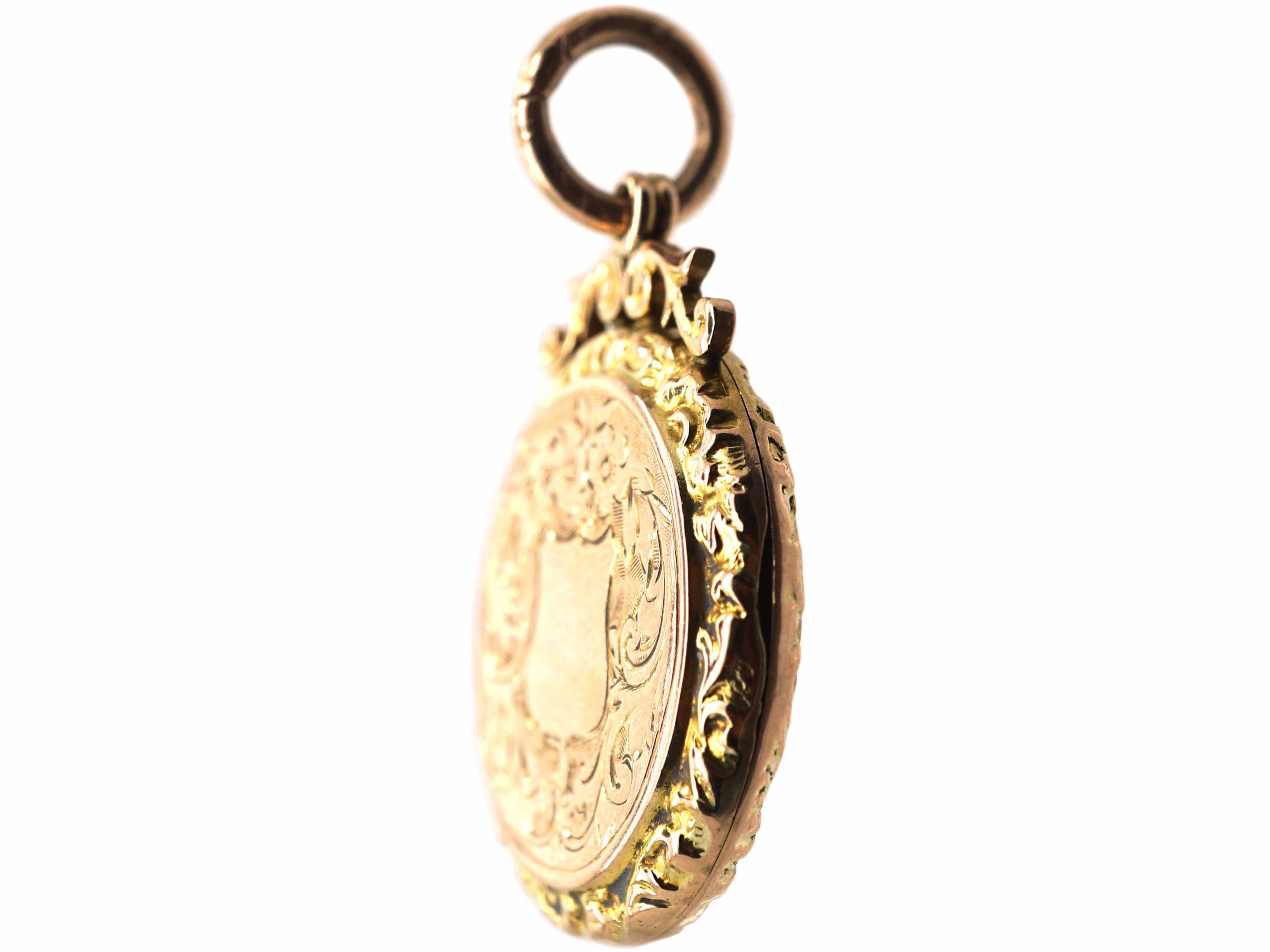 Edwardian 9ct Back & Front Round Locket with Engraved Detail (579U ...