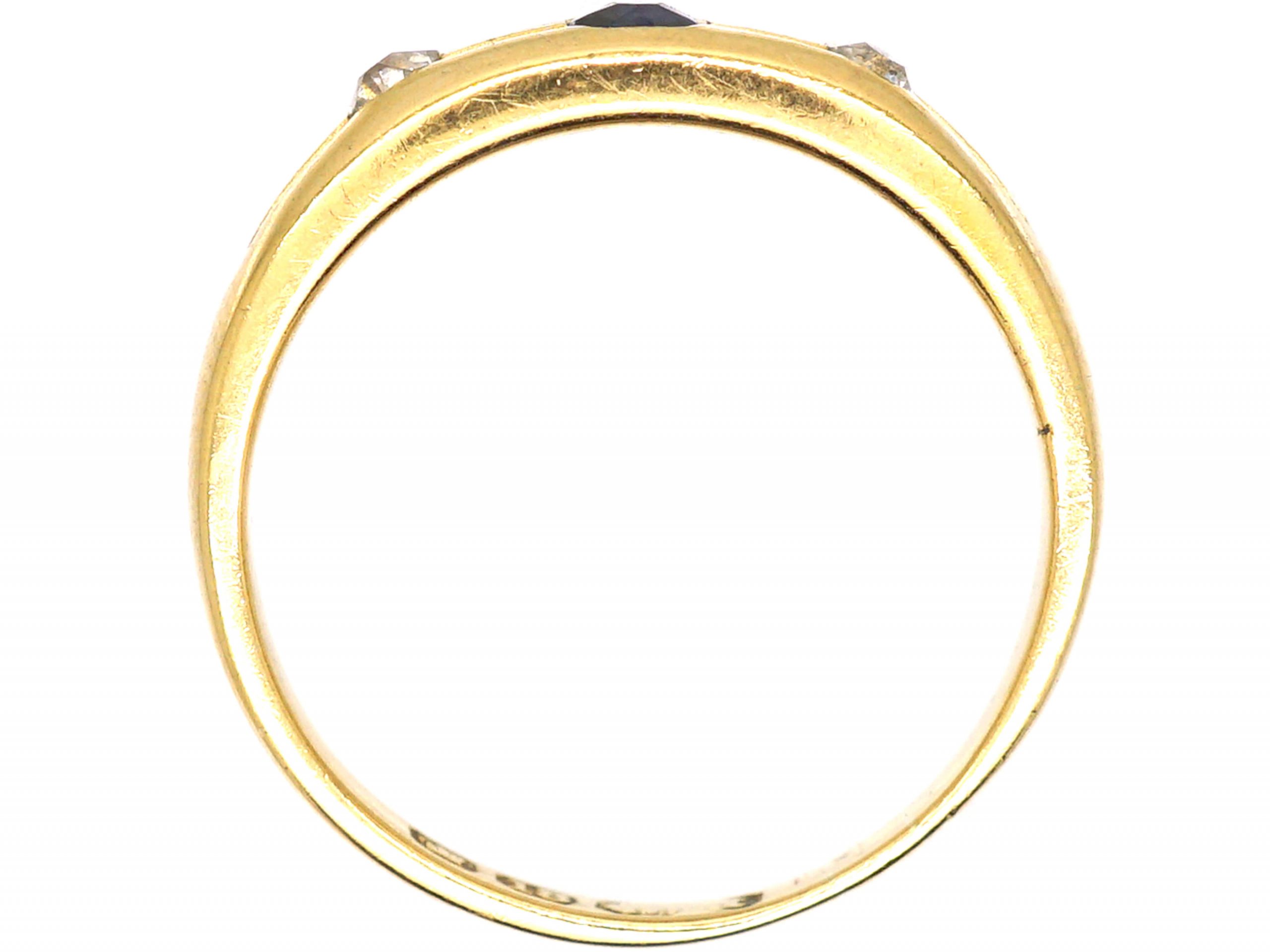 Victorian 18ct Gold, Sapphire & Diamond Three Stone Ring with Line ...