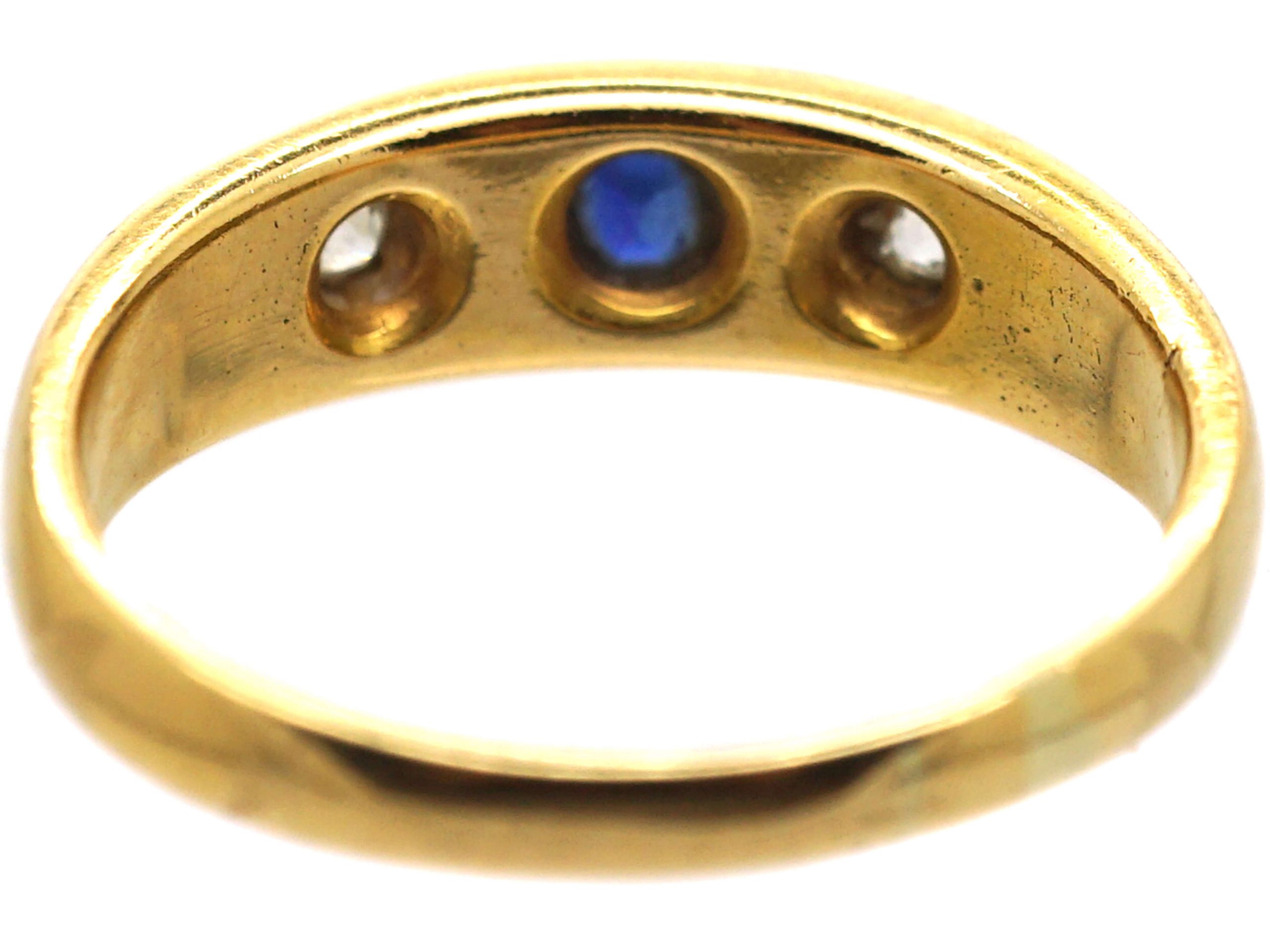 Victorian 18ct Gold, Sapphire & Diamond Three Stone Ring with Line ...