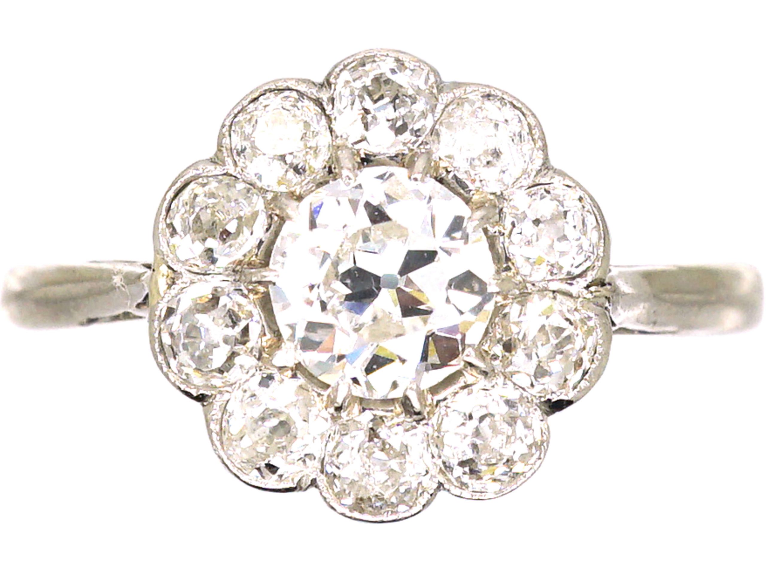 Edwardian Platinum, Diamond Daisy Cluster Ring (619U) | The Antique ...