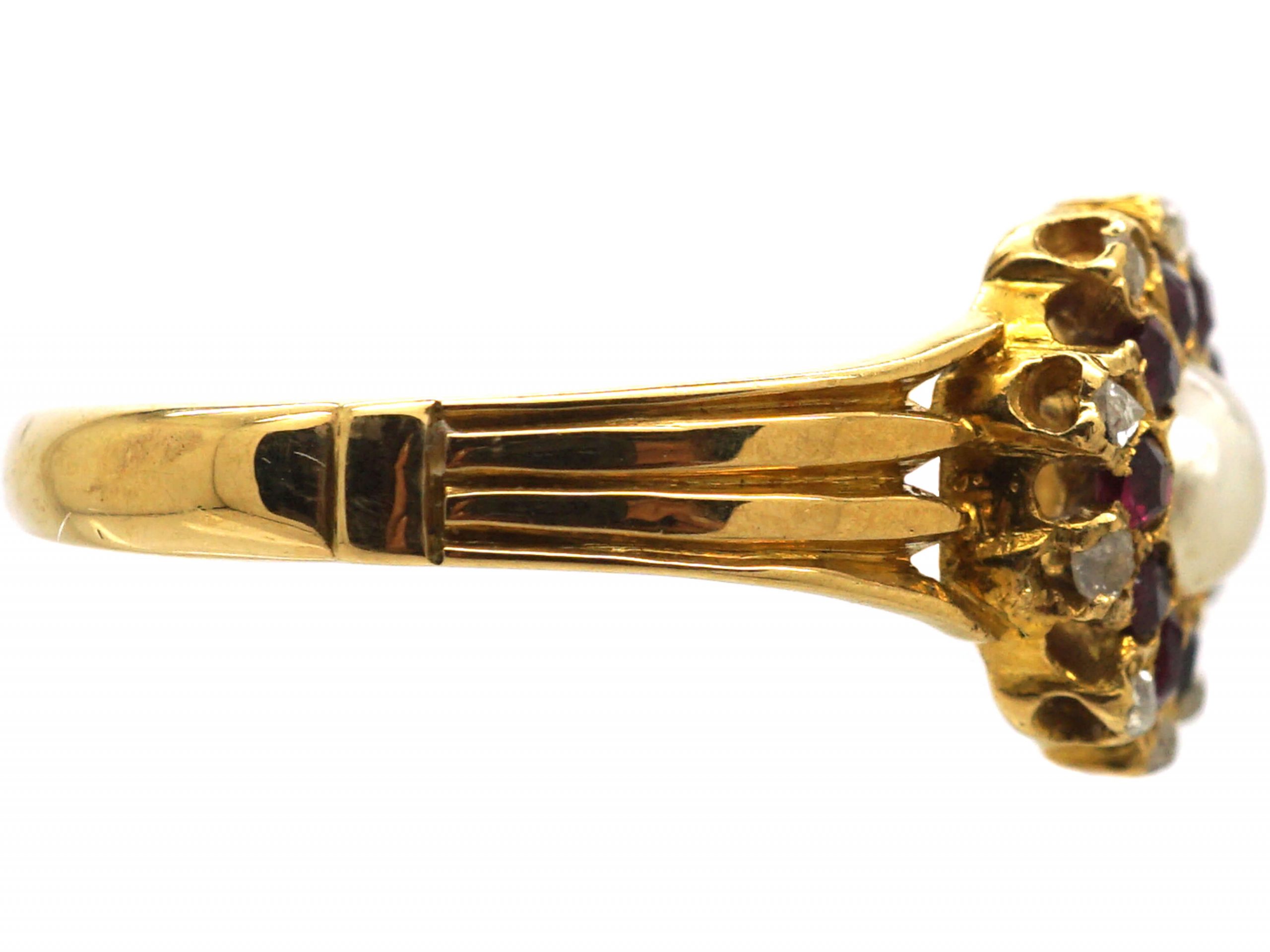 Edwardian 18ct Gold, Natural Pearl, Ruby & Rose Diamond Cluster Ring ...