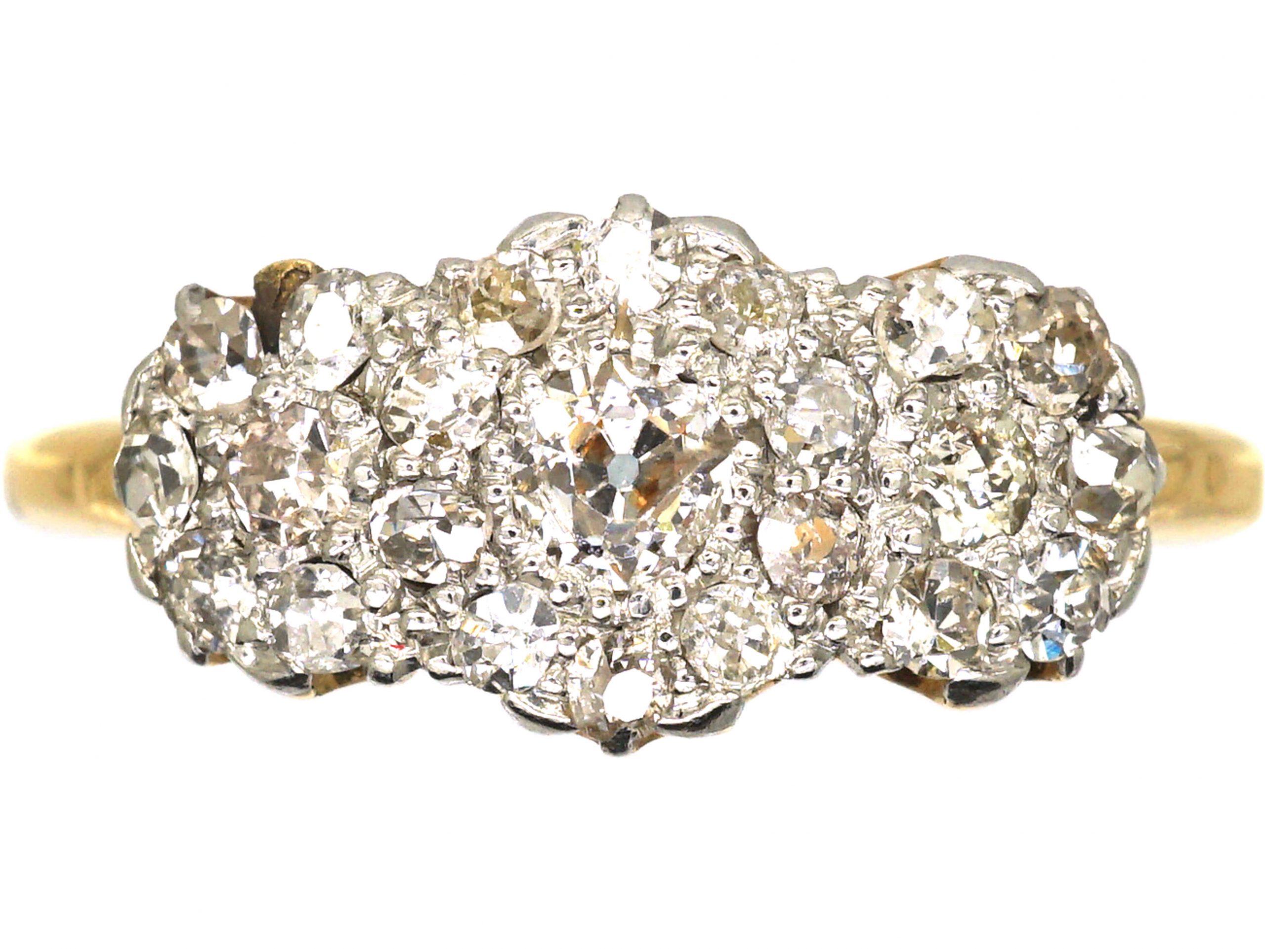 Edwardian 18ct Gold & Platinum Triple Cluster Ring set with Diamonds ...