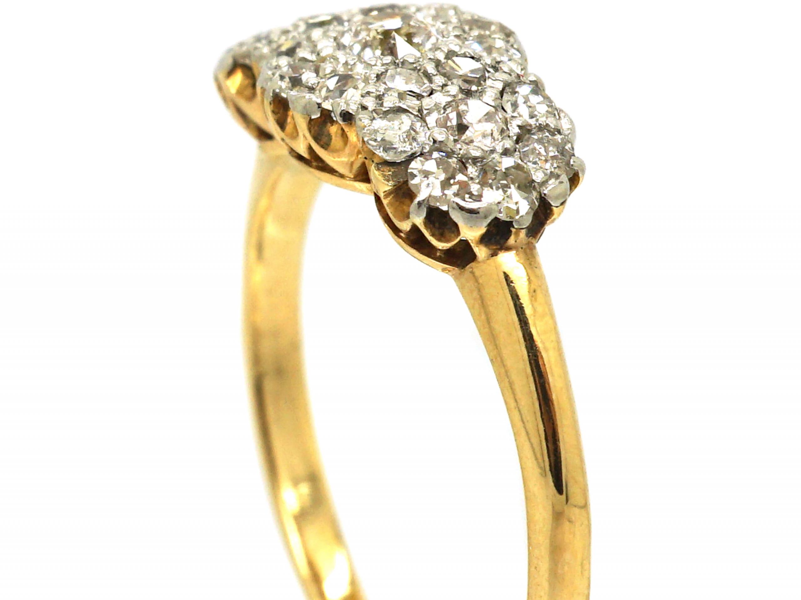 Edwardian 18ct Gold & Platinum Triple Cluster Ring set with Diamonds ...