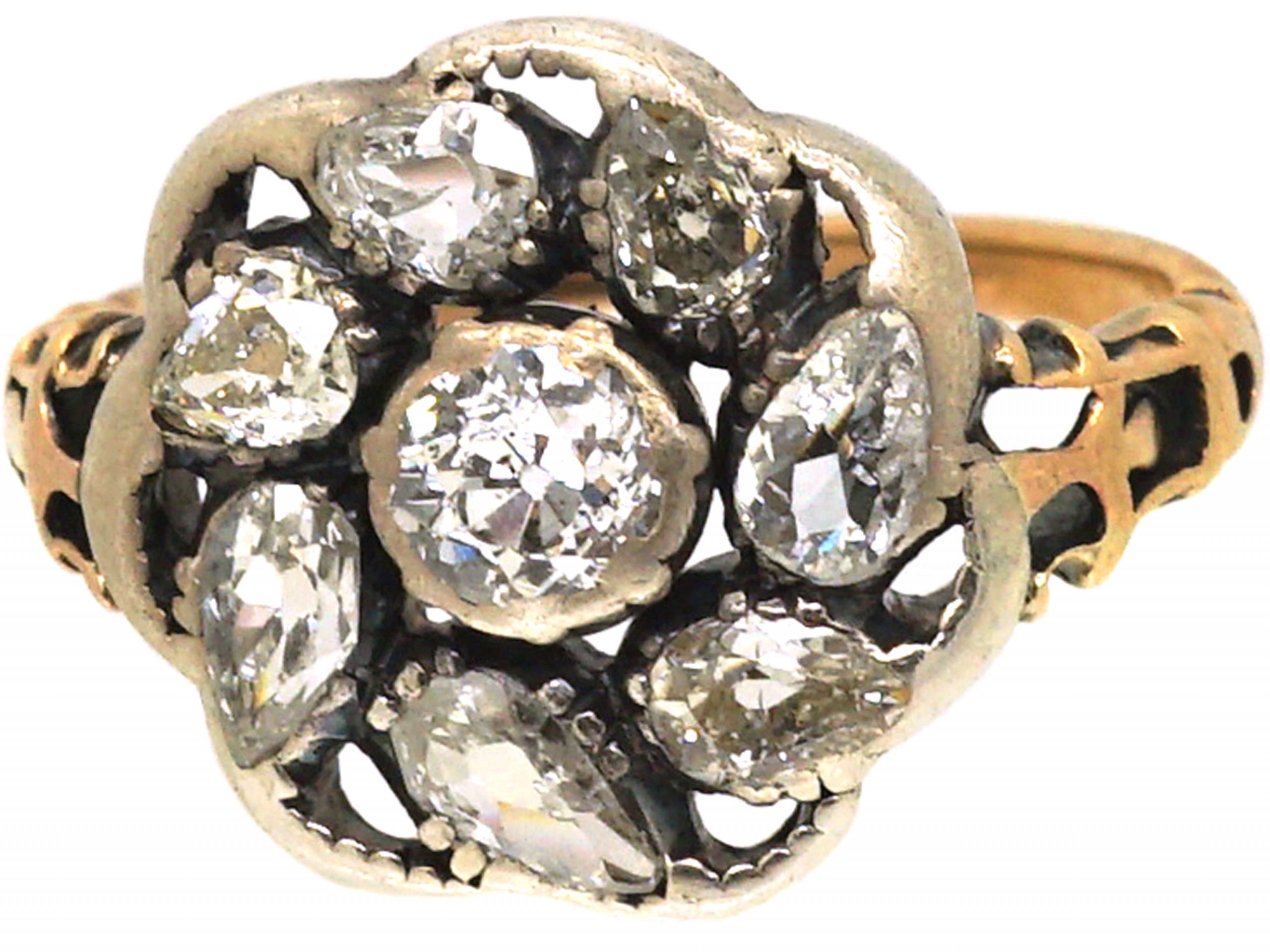 Georgian Gold & Silver, Diamond Set Flower Ring (915U) | The Antique ...