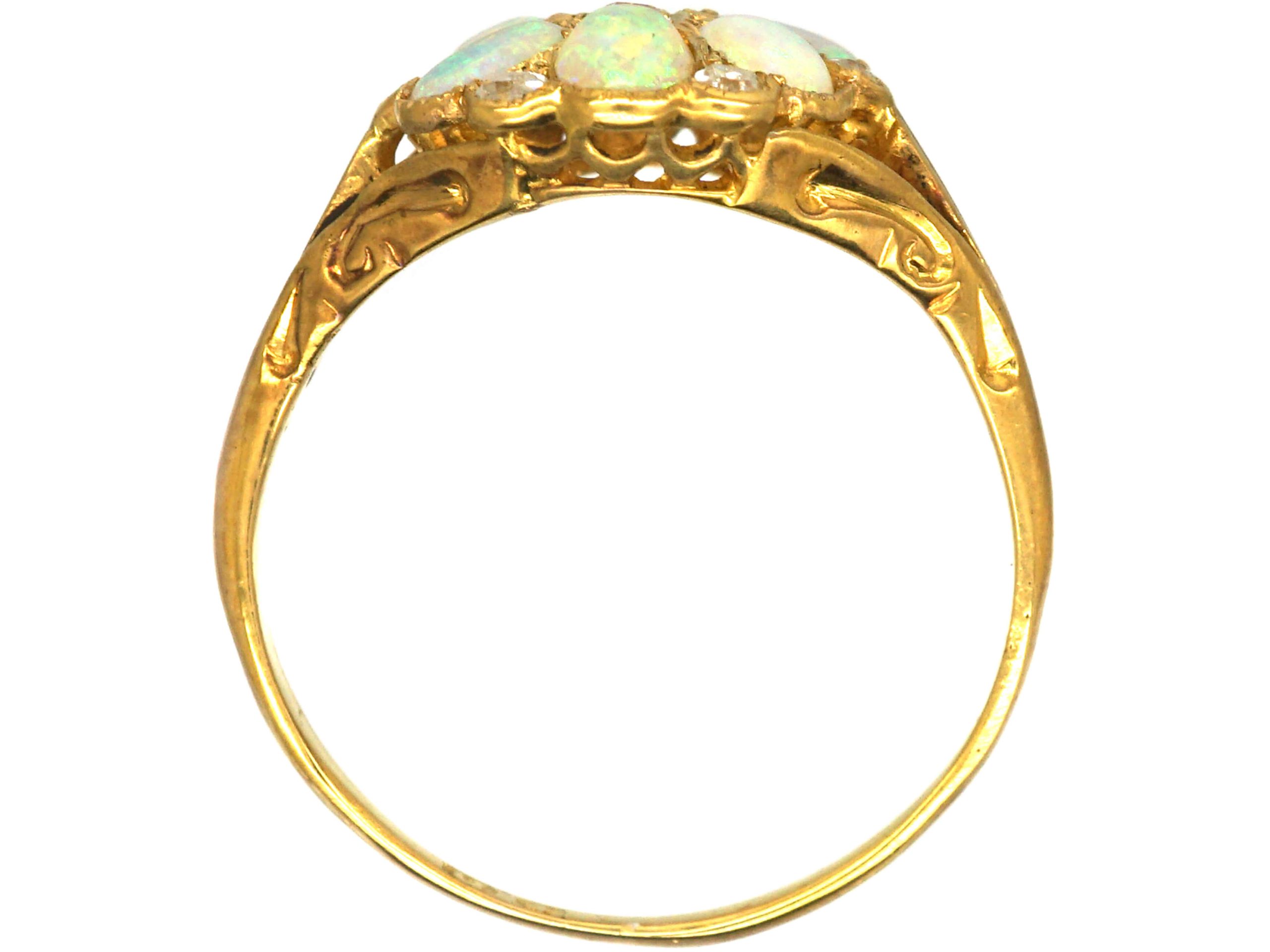 Edwardian 18ct Gold, Opal & Diamond Cluster Ring (924U) | The Antique ...