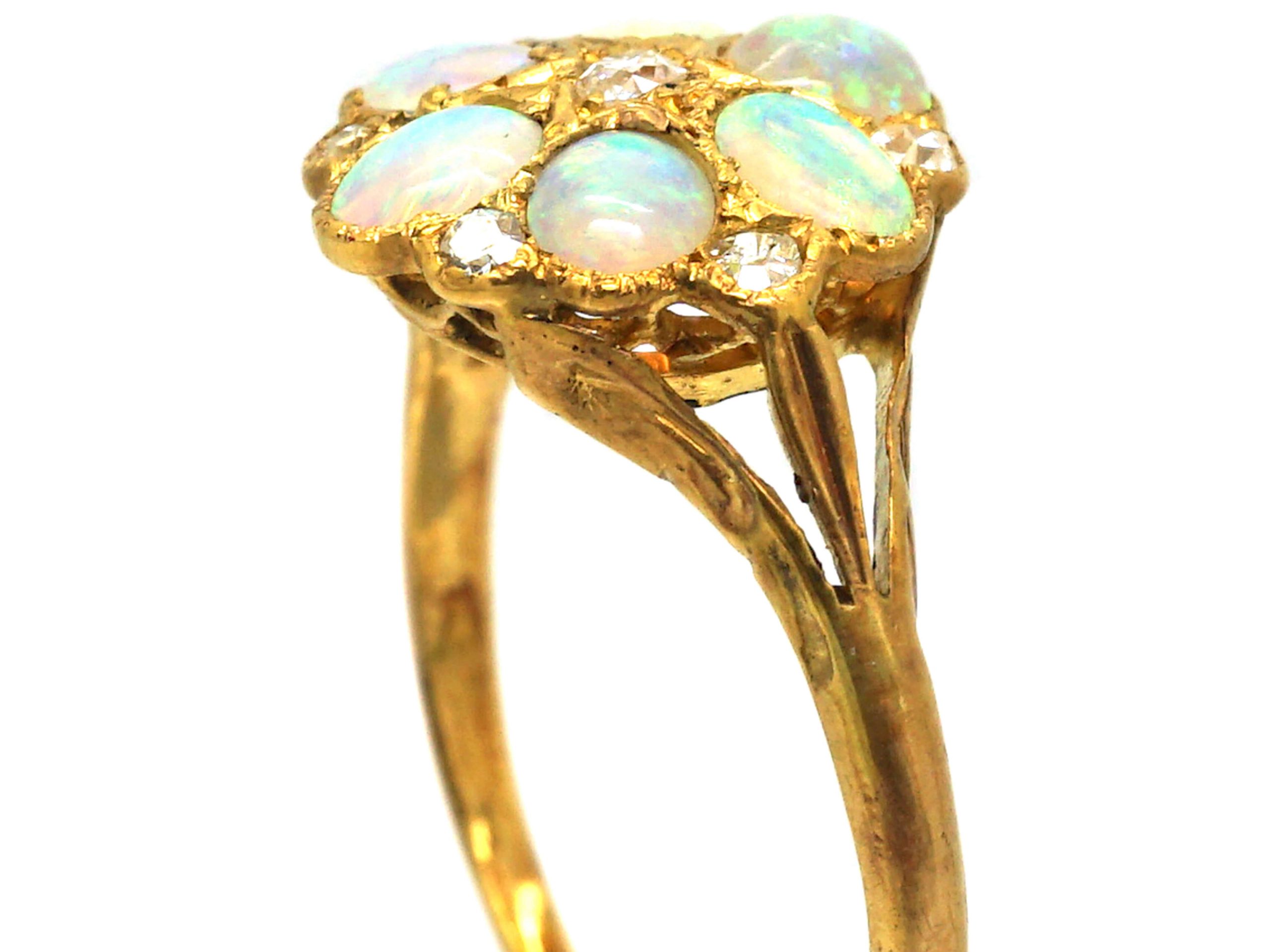 Edwardian 18ct Gold, Opal & Diamond Cluster Ring (924U) | The Antique ...