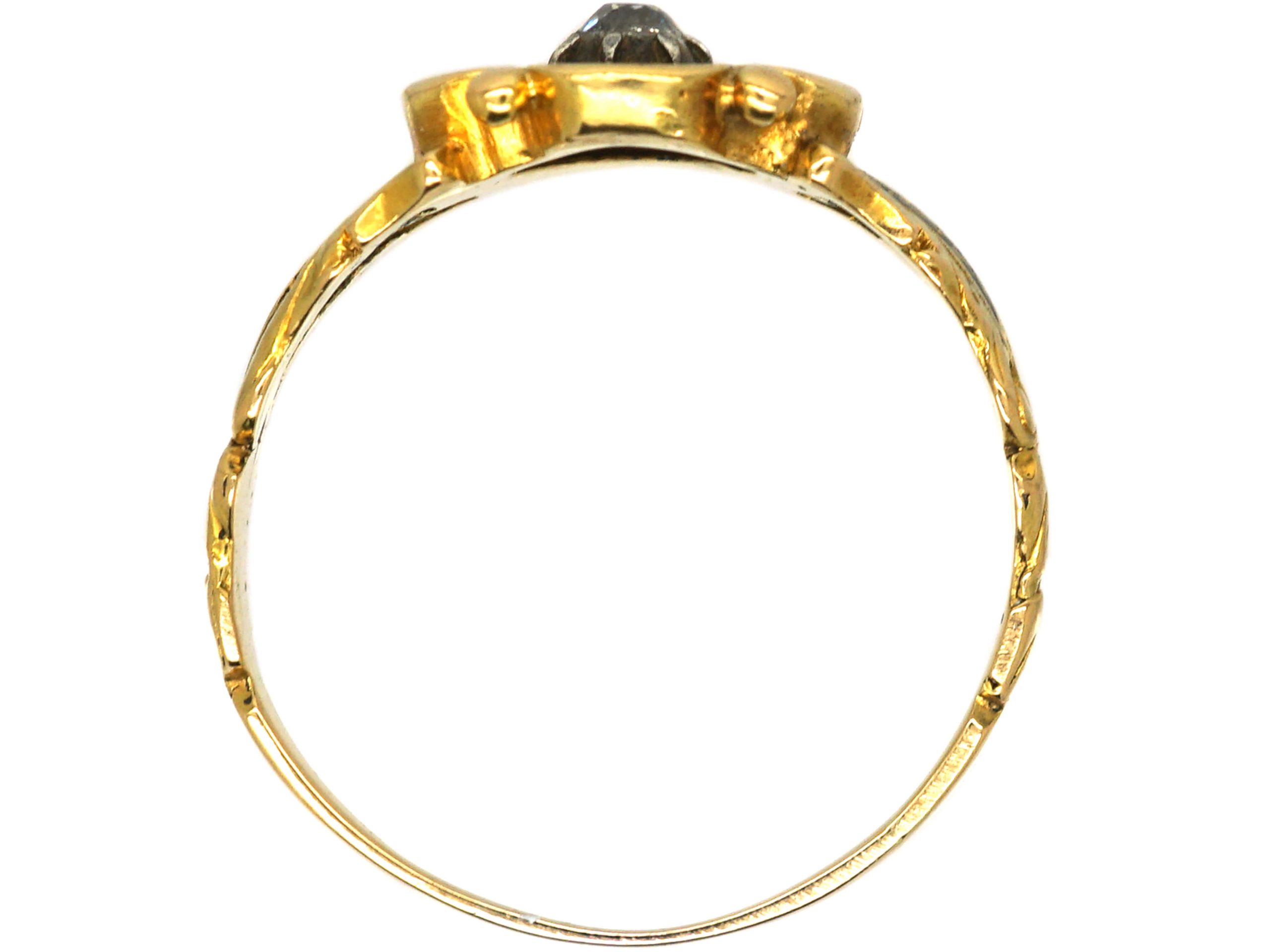 Georgian 18ct Gold & Black Enamel Mourning Ring with Pansy Motif set ...