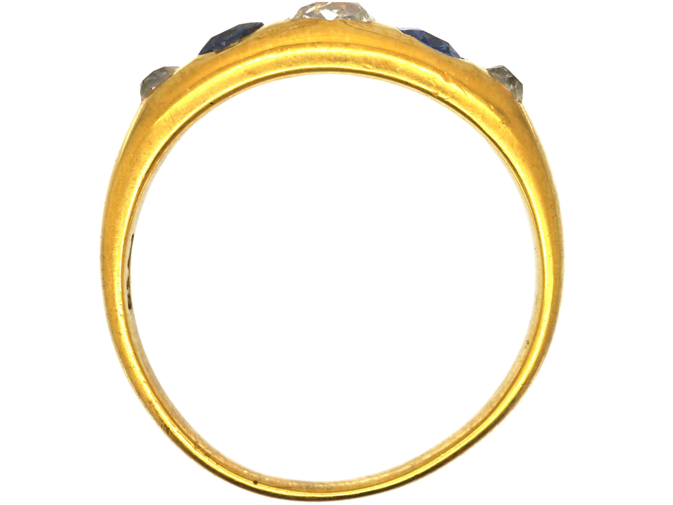 Victorian 18ct Gold, Sapphire & Diamond Five Stone Rub Over Set Ring ...