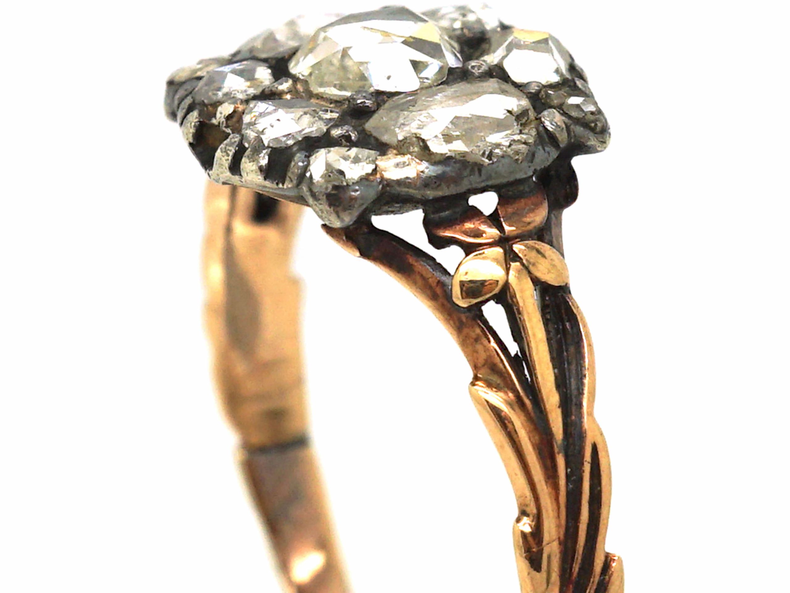 Georgian Diamond Cluster Ring with Flower Motifs on the Shoulders (923U ...