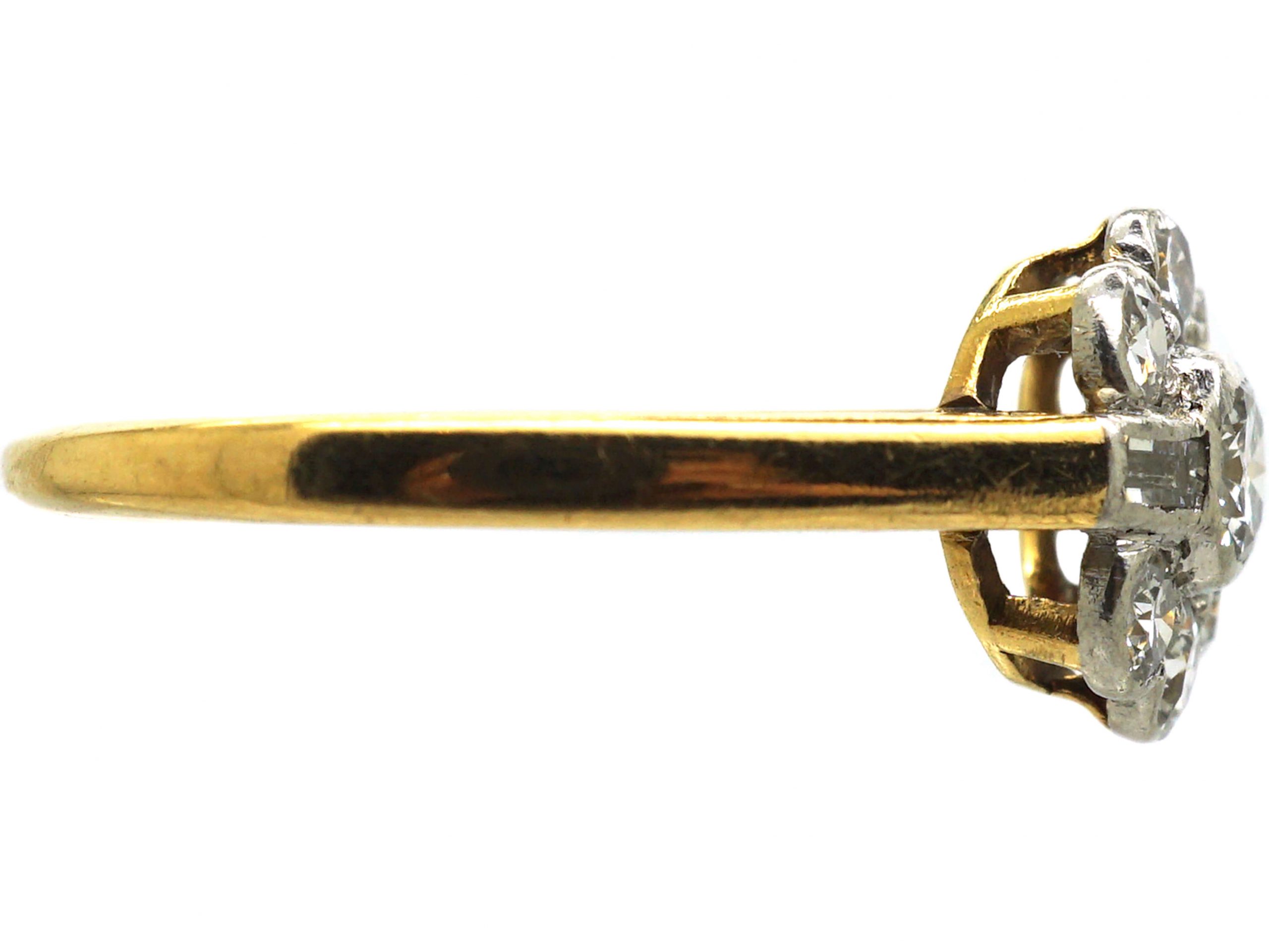 Edwardian 18ct Gold & Platinum Cluster Ring set with Round & Baguette ...