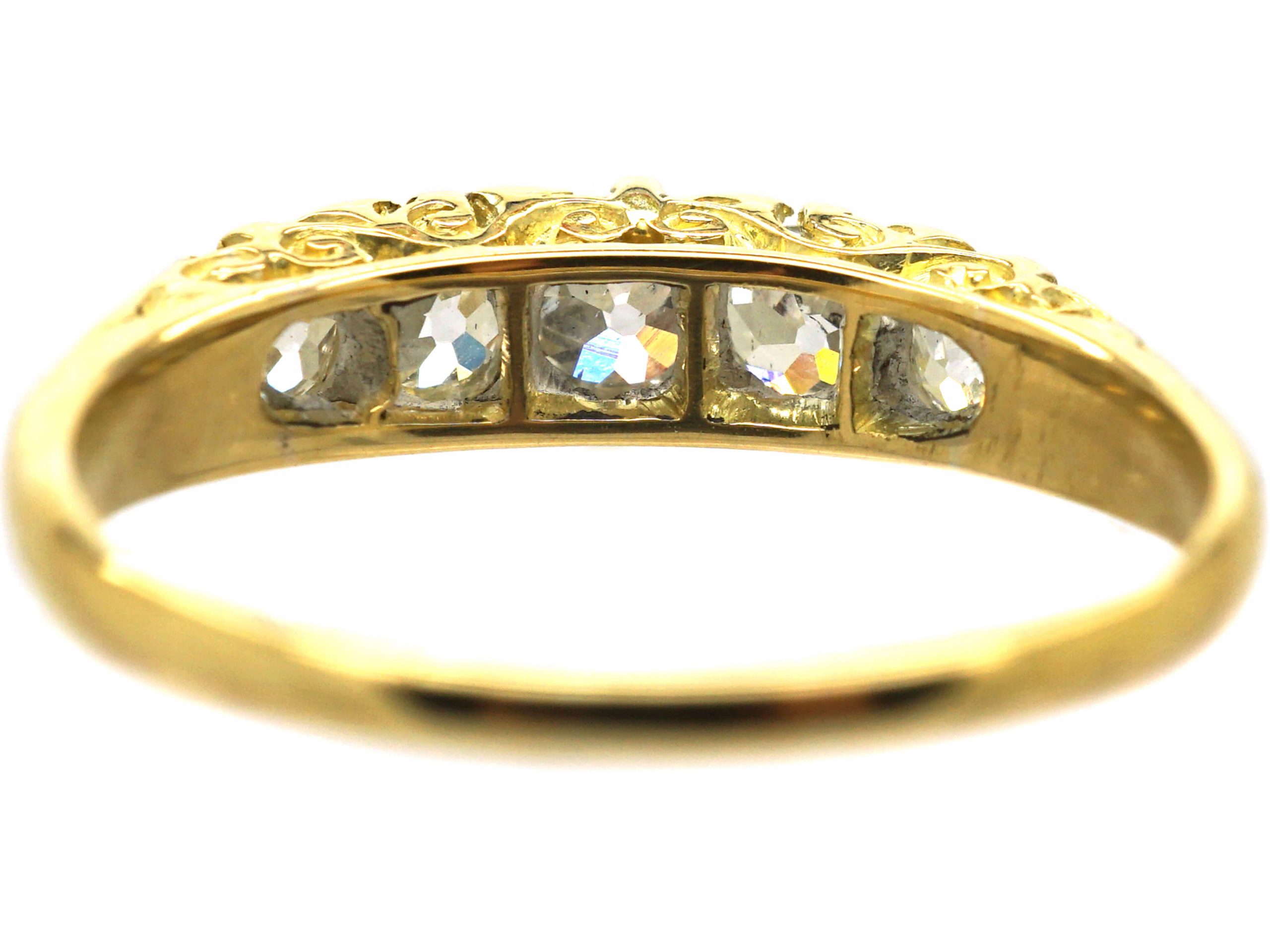 Victorian 18ct Gold, Five Stone Diamond Carved Half Hoop Ring (538U ...