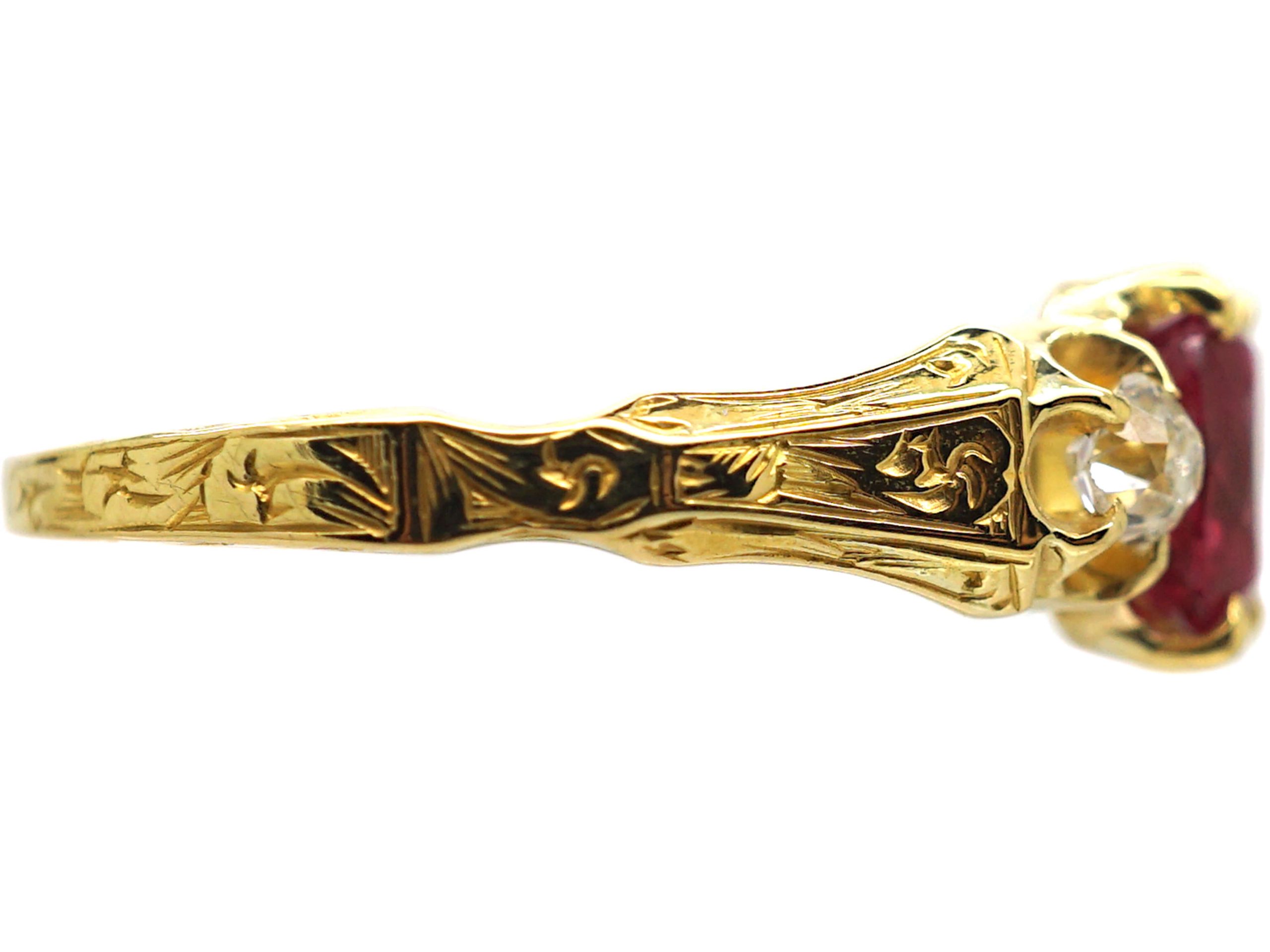 Early 19th Century 18ct Gold, Ruby & Diamond Ring with Engraved Shank ...