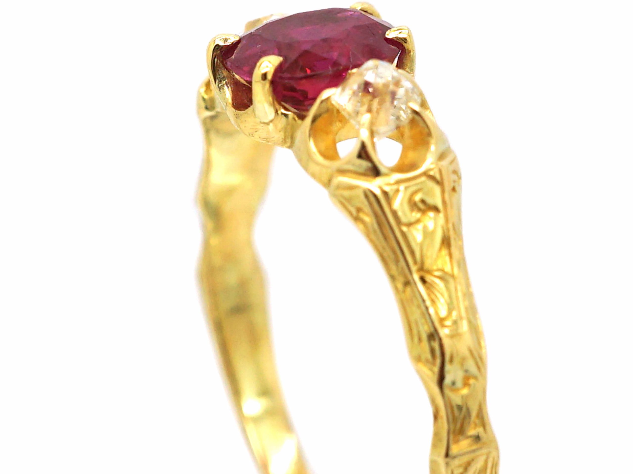 Early 19th Century 18ct Gold, Ruby & Diamond Ring with Engraved Shank ...