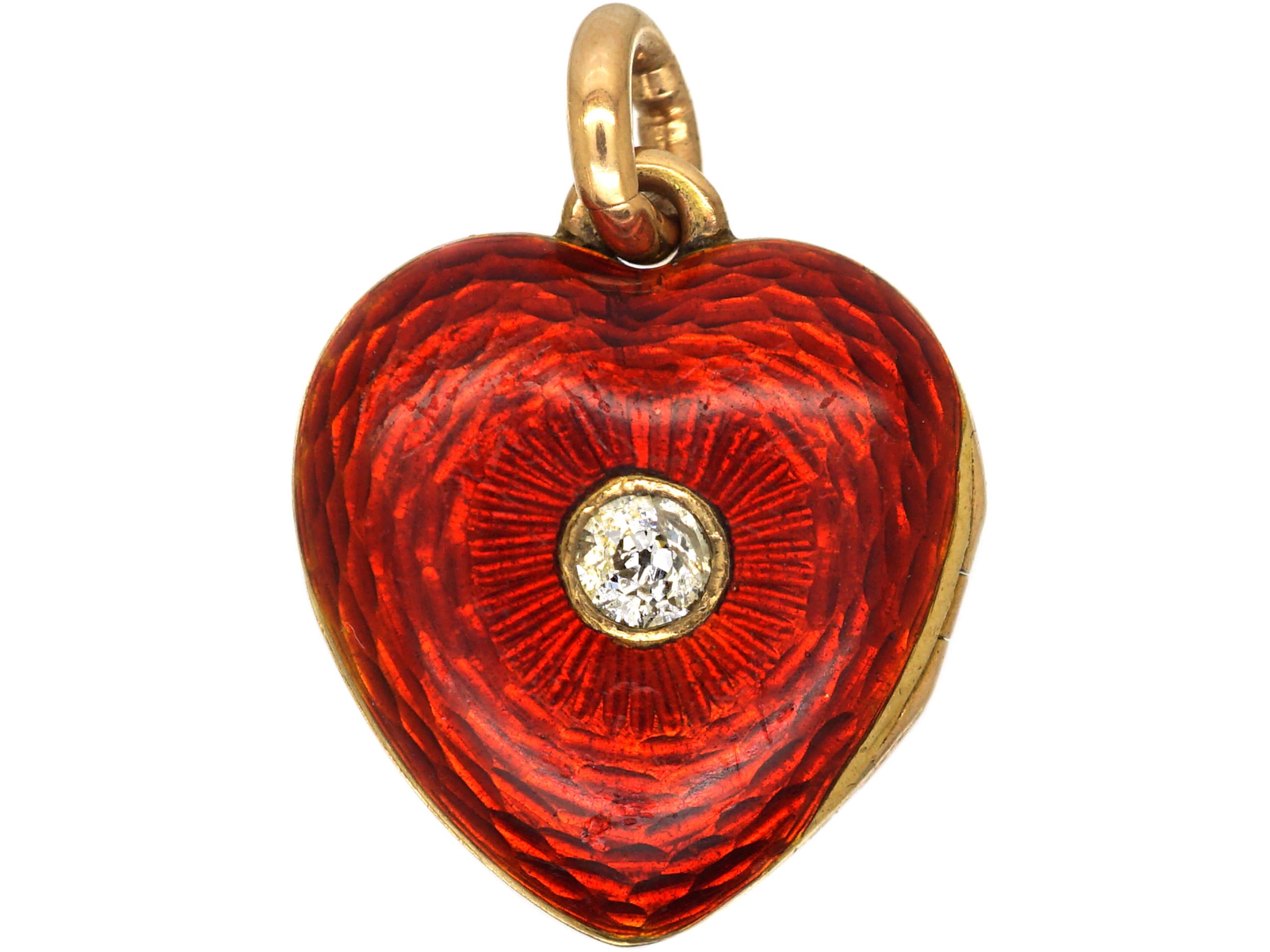 Edwardian 15ct Gold & Red Enamel Heart Locket set with a Diamond (940U ...