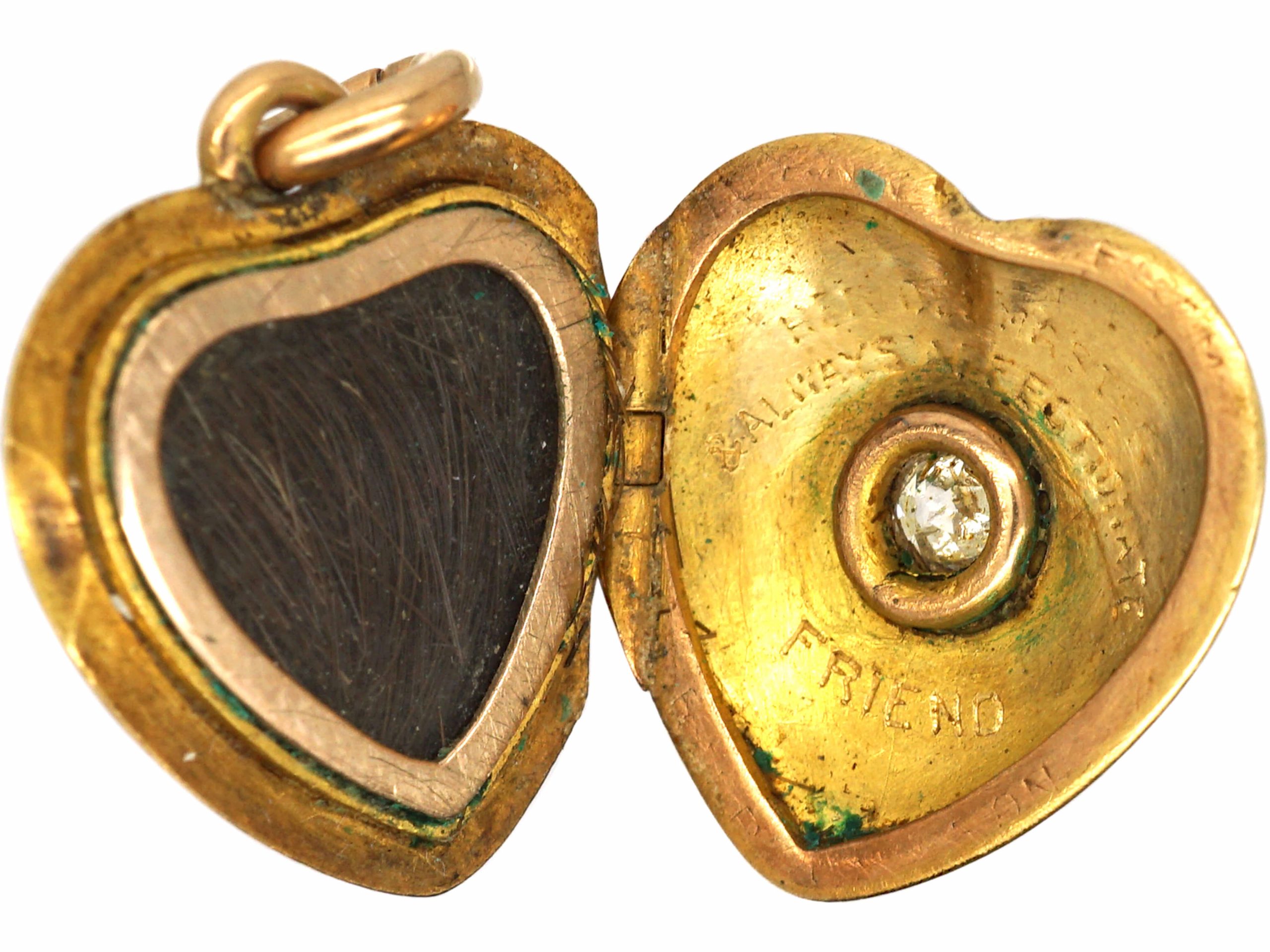 Edwardian 15ct Gold & Red Enamel Heart Locket set with a Diamond (940U ...