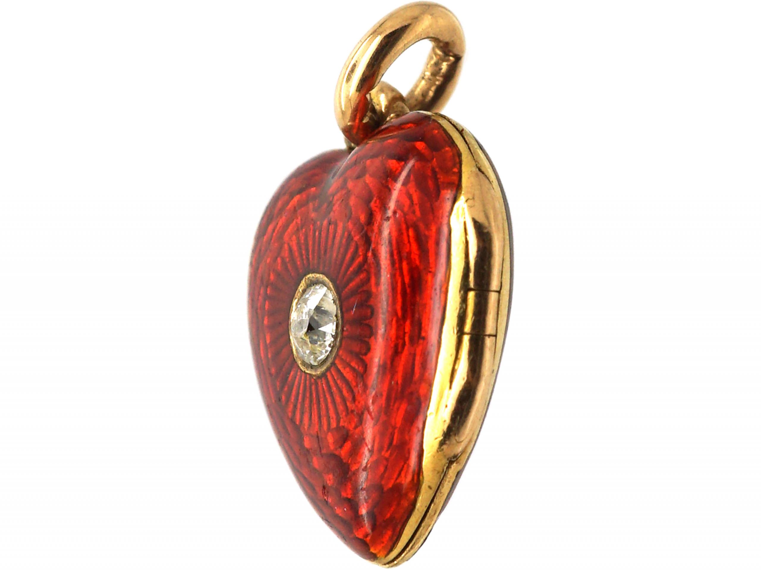 Edwardian 15ct Gold & Red Enamel Heart Locket set with a Diamond (940U ...