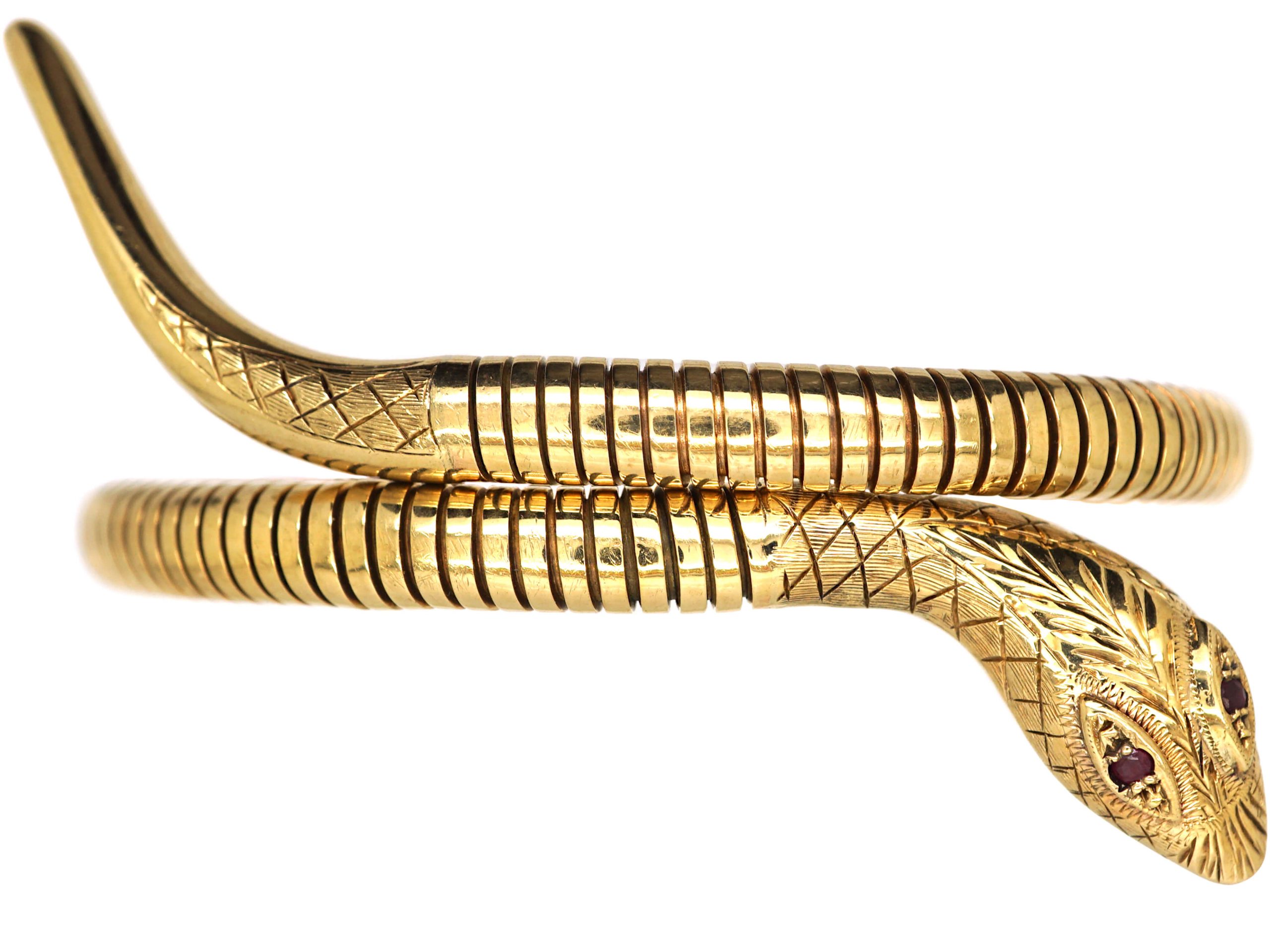1960's 9ct Gold Snake Bangle with Ruby Eyes (573U) | The Antique ...
