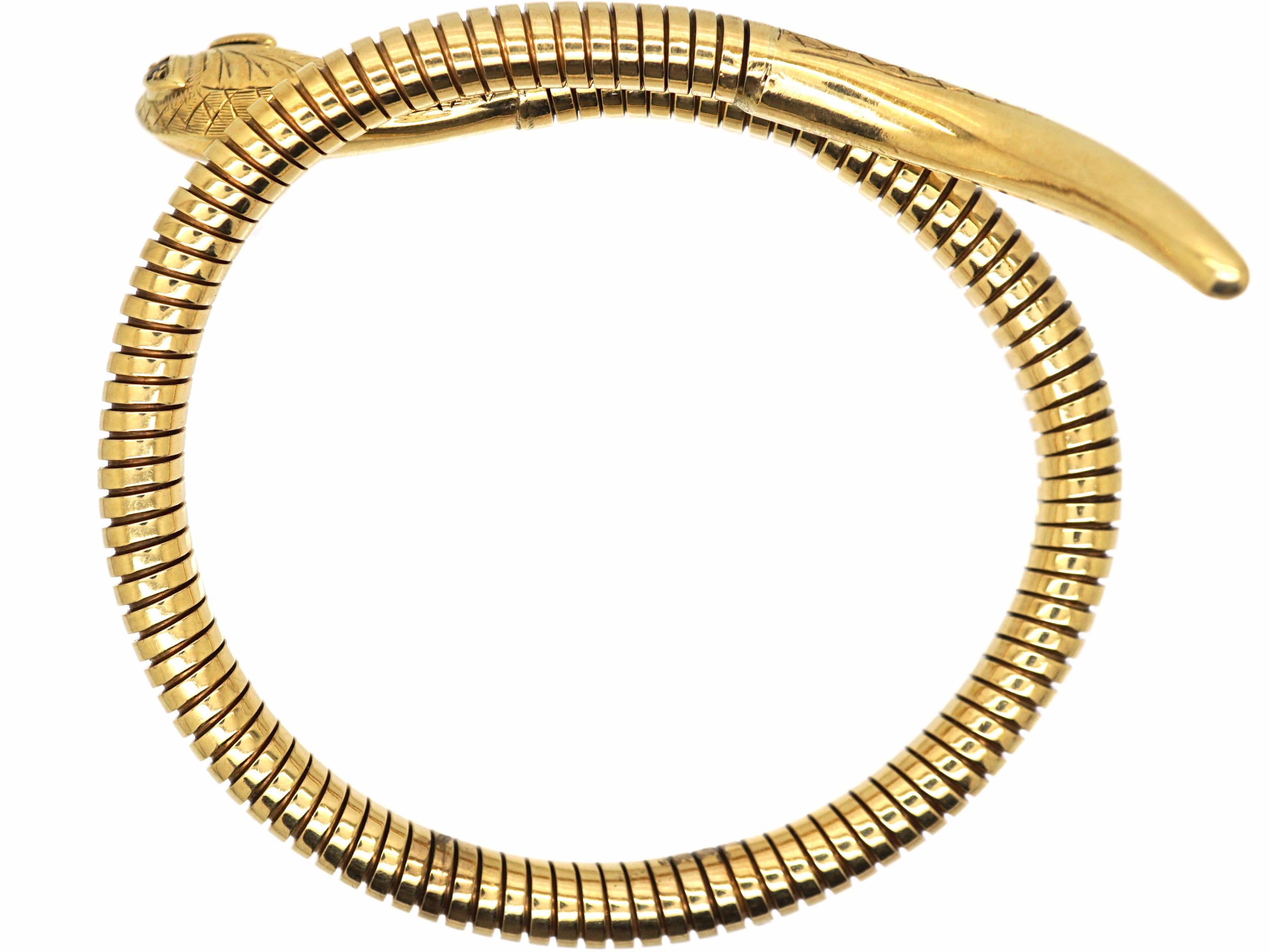 1960's 9ct Gold Snake Bangle with Ruby Eyes (573U) | The Antique ...