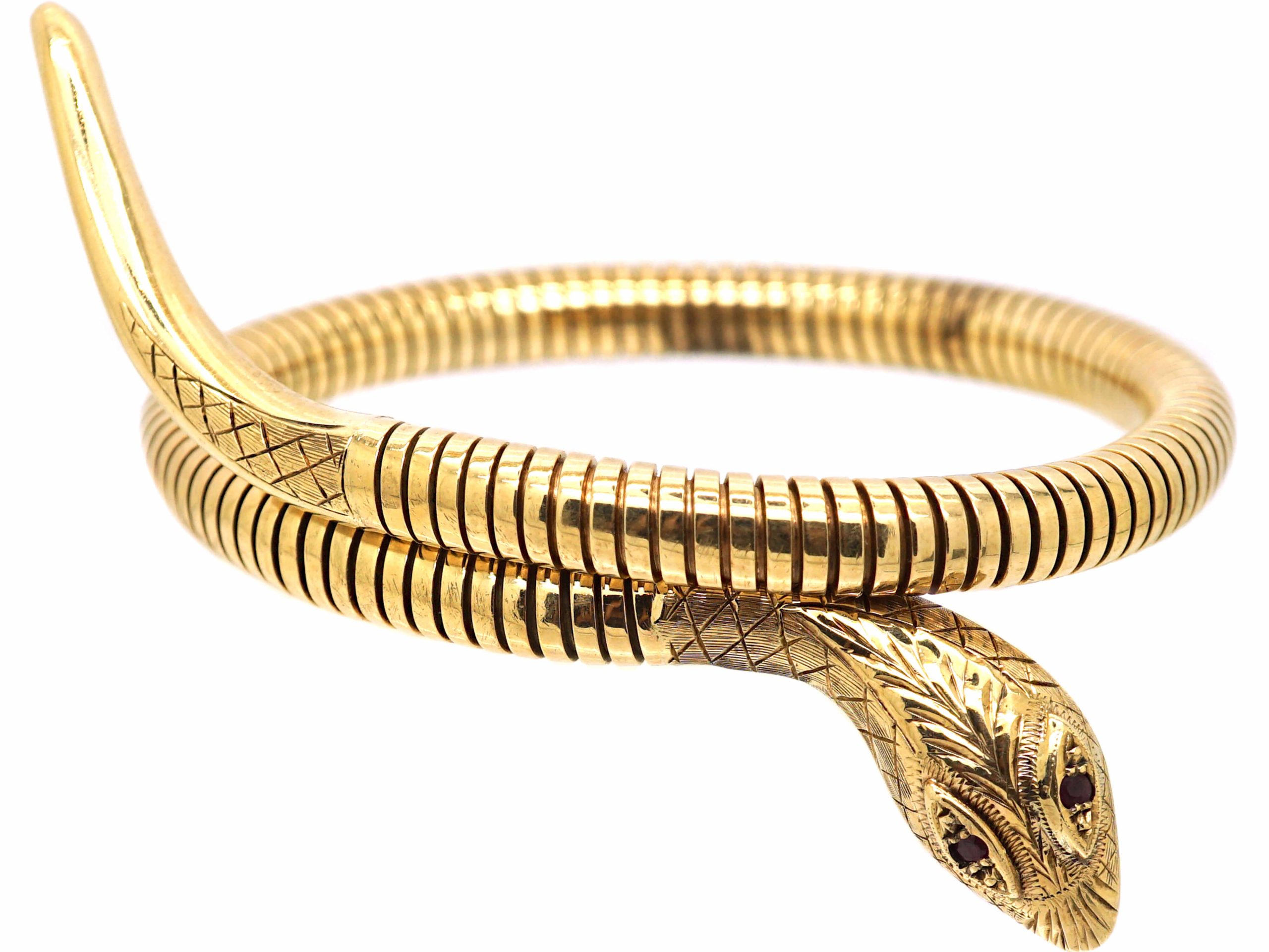 1960's 9ct Gold Snake Bangle with Ruby Eyes (573U) | The Antique ...