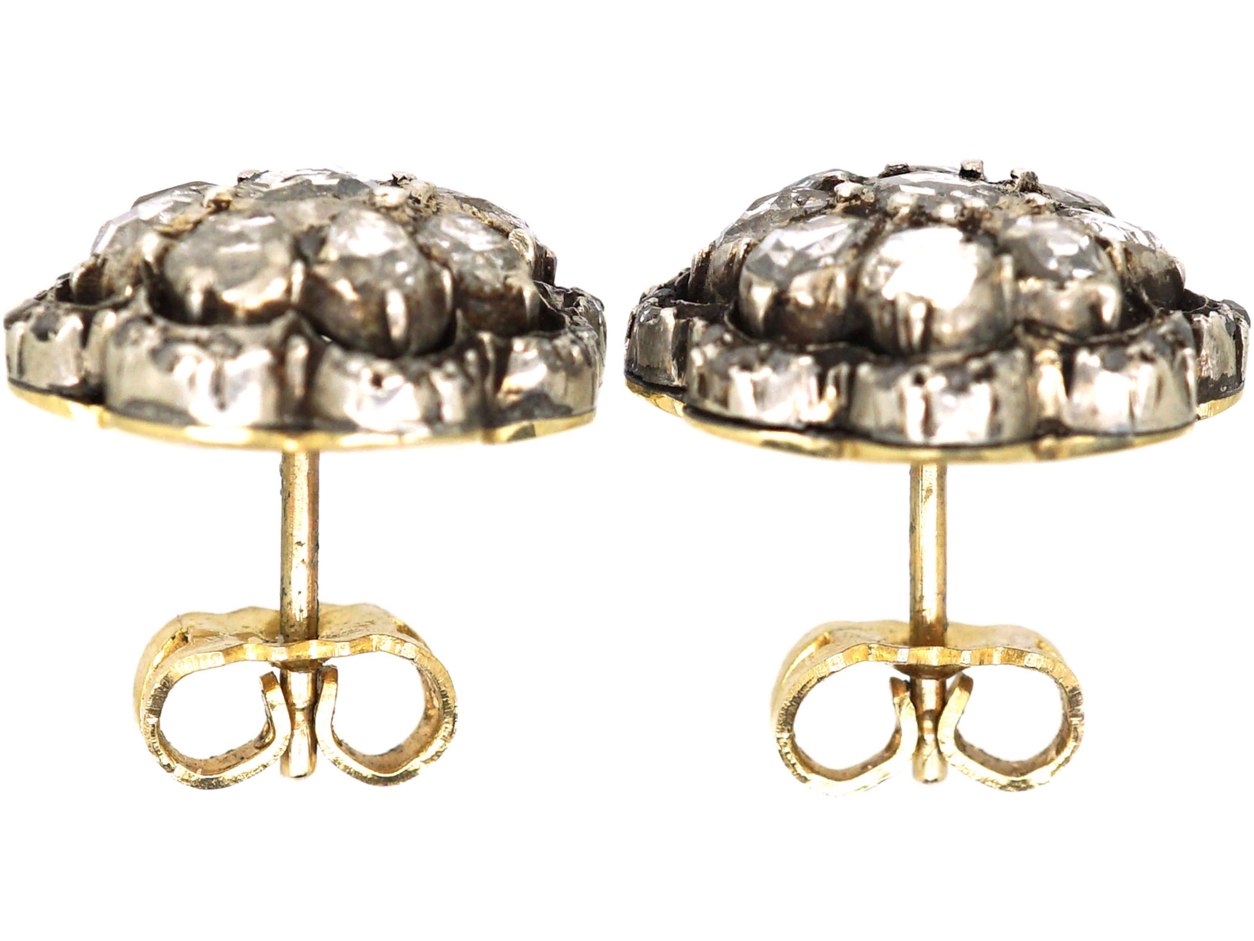 19th Century Gold. & Silver, Rose Cut Diamond Cluster Earrings (772U) | The Antique Jewellery ...