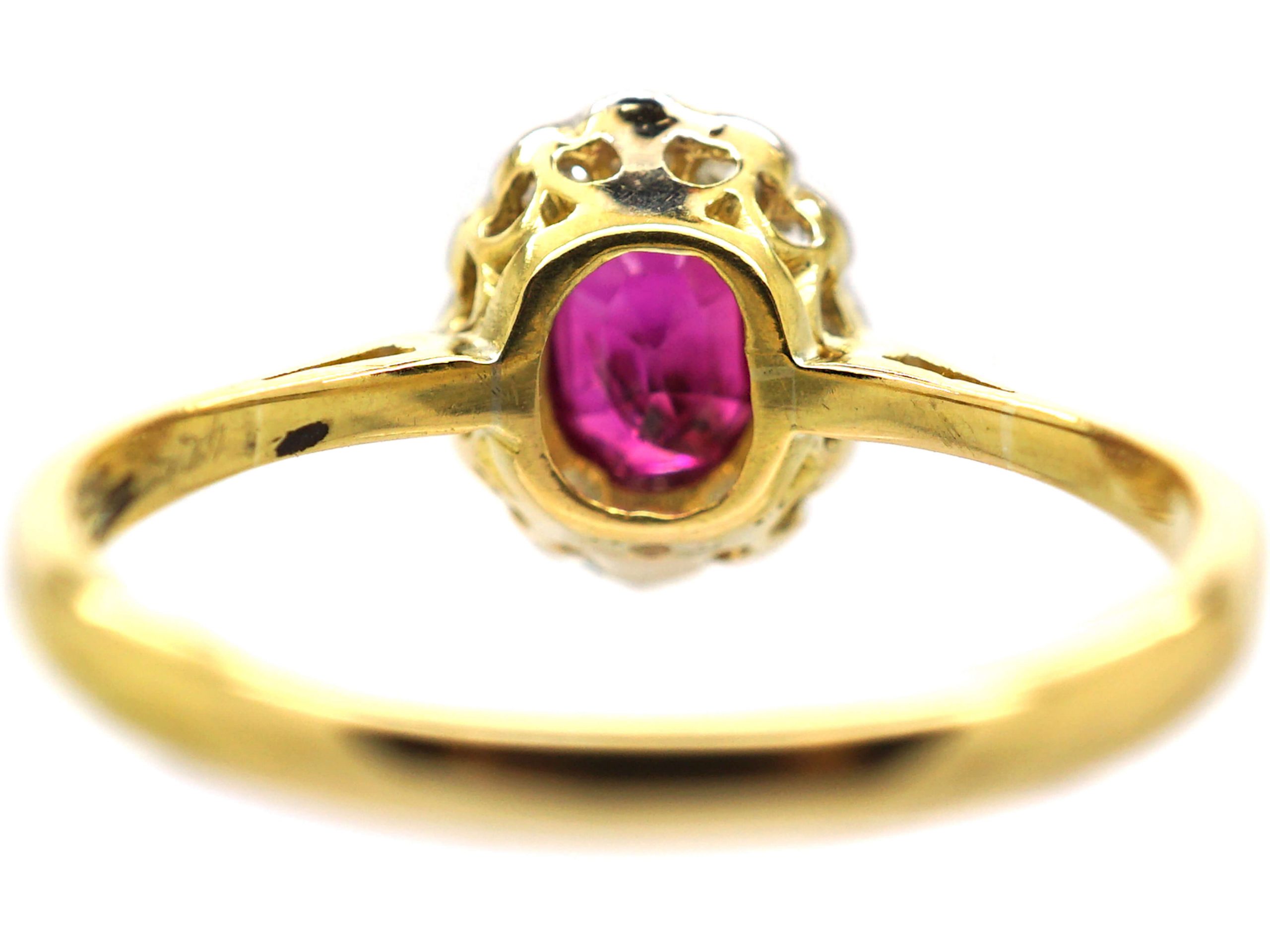 Edwardian 18ct Gold & Platinum, Ruby & Diamond Oval Cluster Ring (16W ...