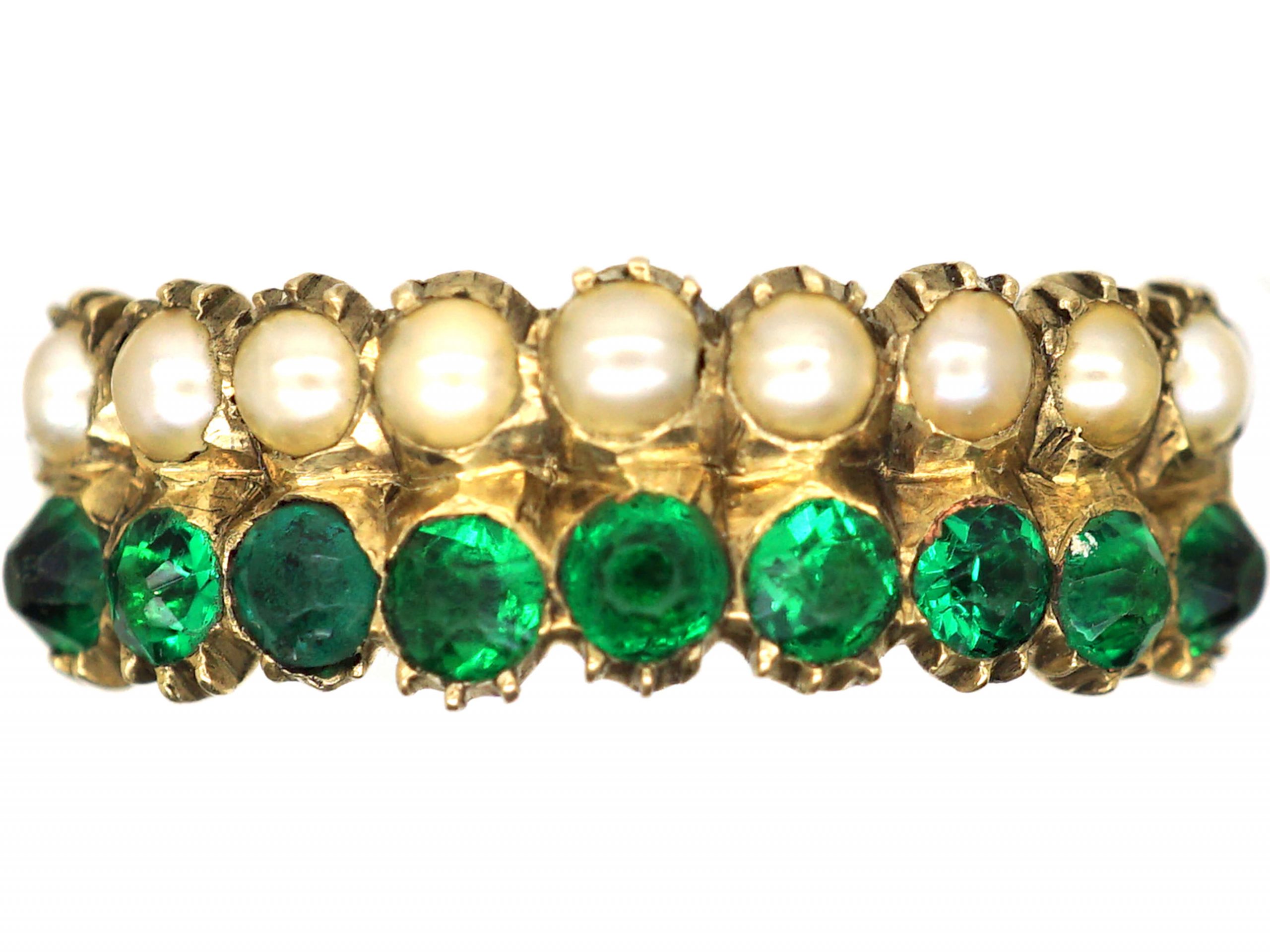 Georgian 15ct Gold, Natural Split Pearls & Green Paste Two Row Ring ...