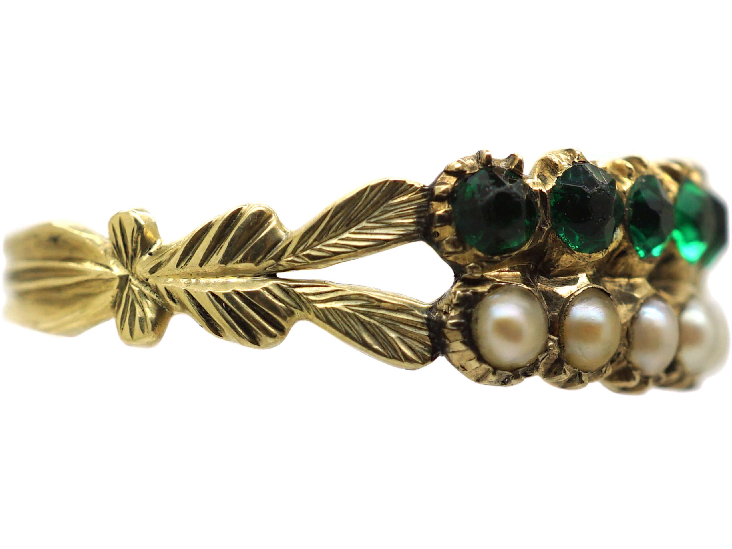 Georgian 15ct Gold, Natural Split Pearls & Green Paste Two Row Ring ...