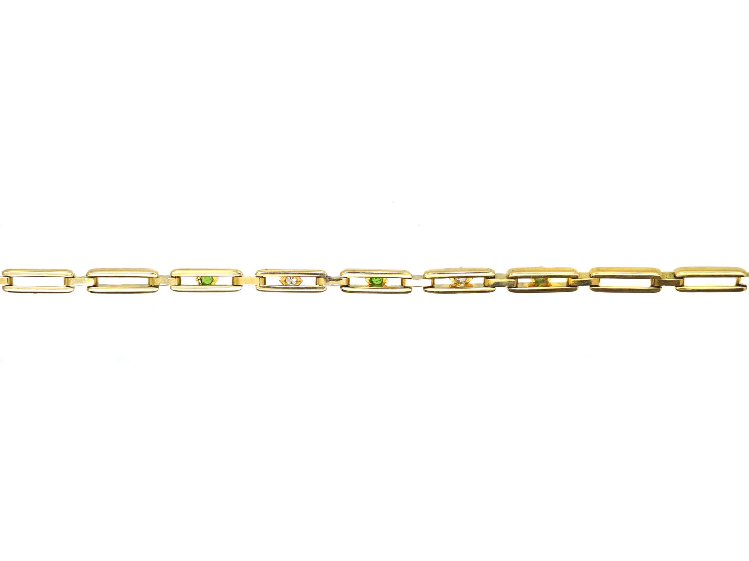 Art Deco 18ct Gold Bracelet Set With Green Garnets And Diamonds 54w 3888