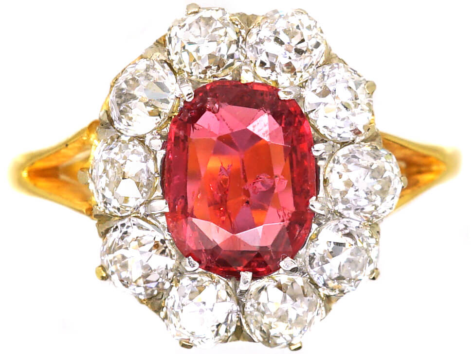 18ct Gold, Red Spinel & Diamond Cluster Ring (981U) | The Antique ...
