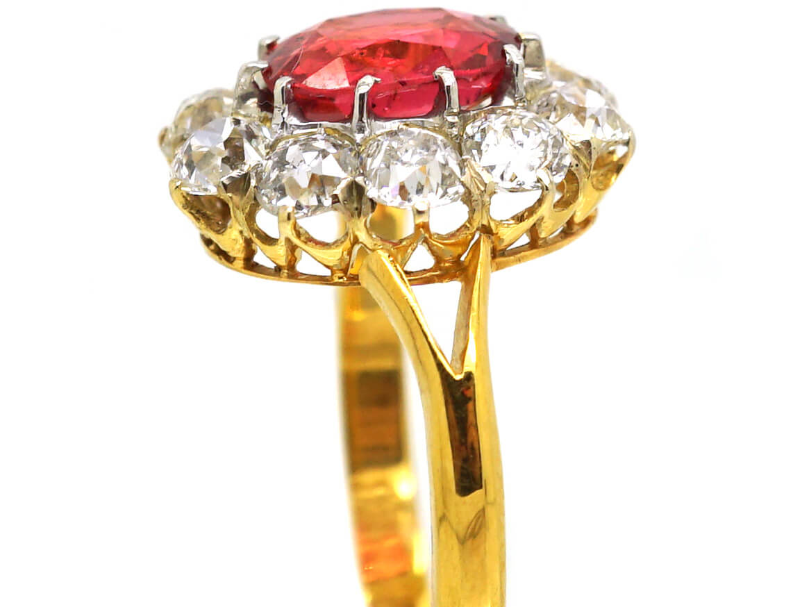 18ct Gold, Red Spinel & Diamond Cluster Ring (981U) | The Antique ...