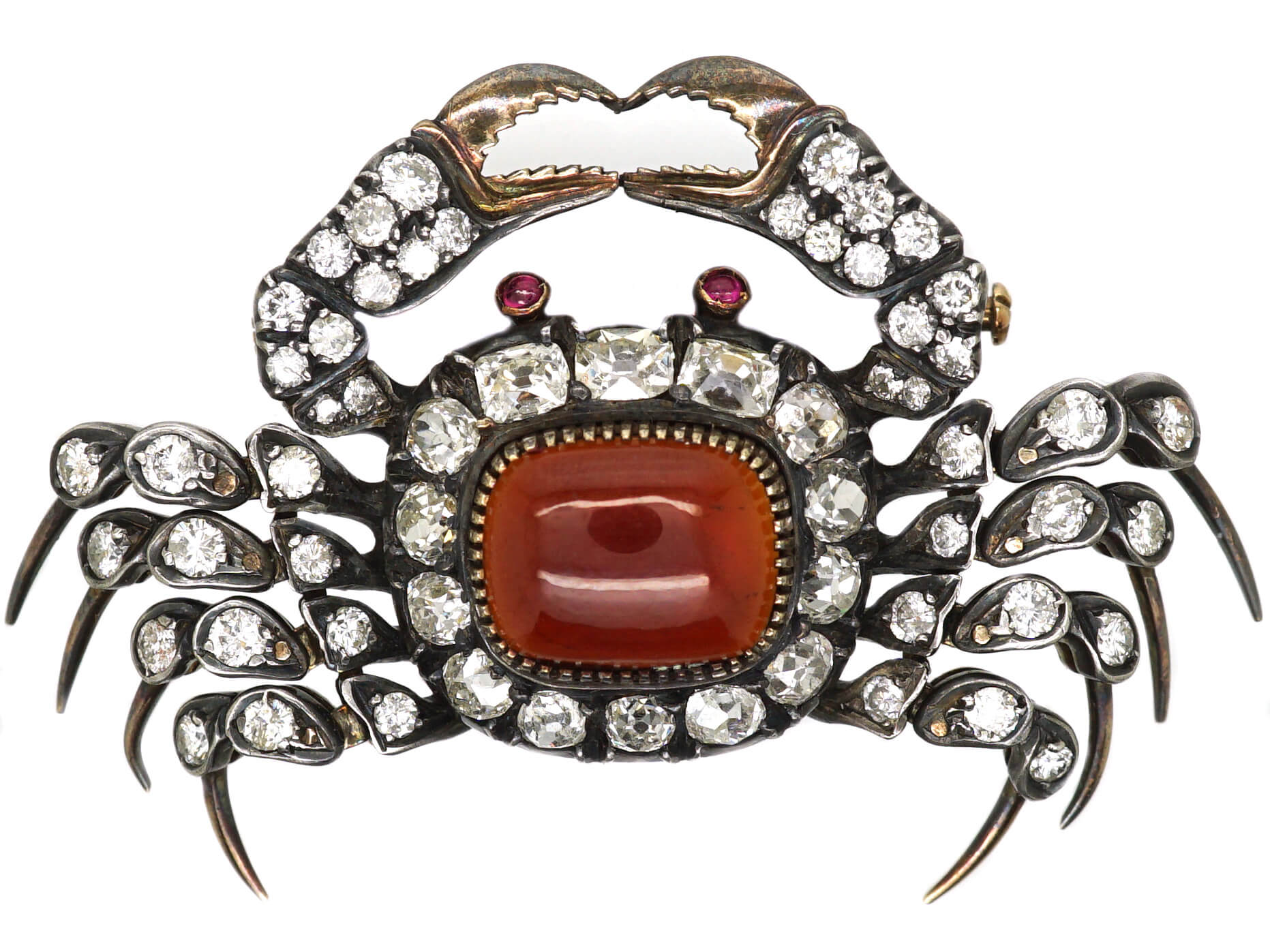 19th Century Articulated Crab Brooch set with a Garnet & Diamonds in ...
