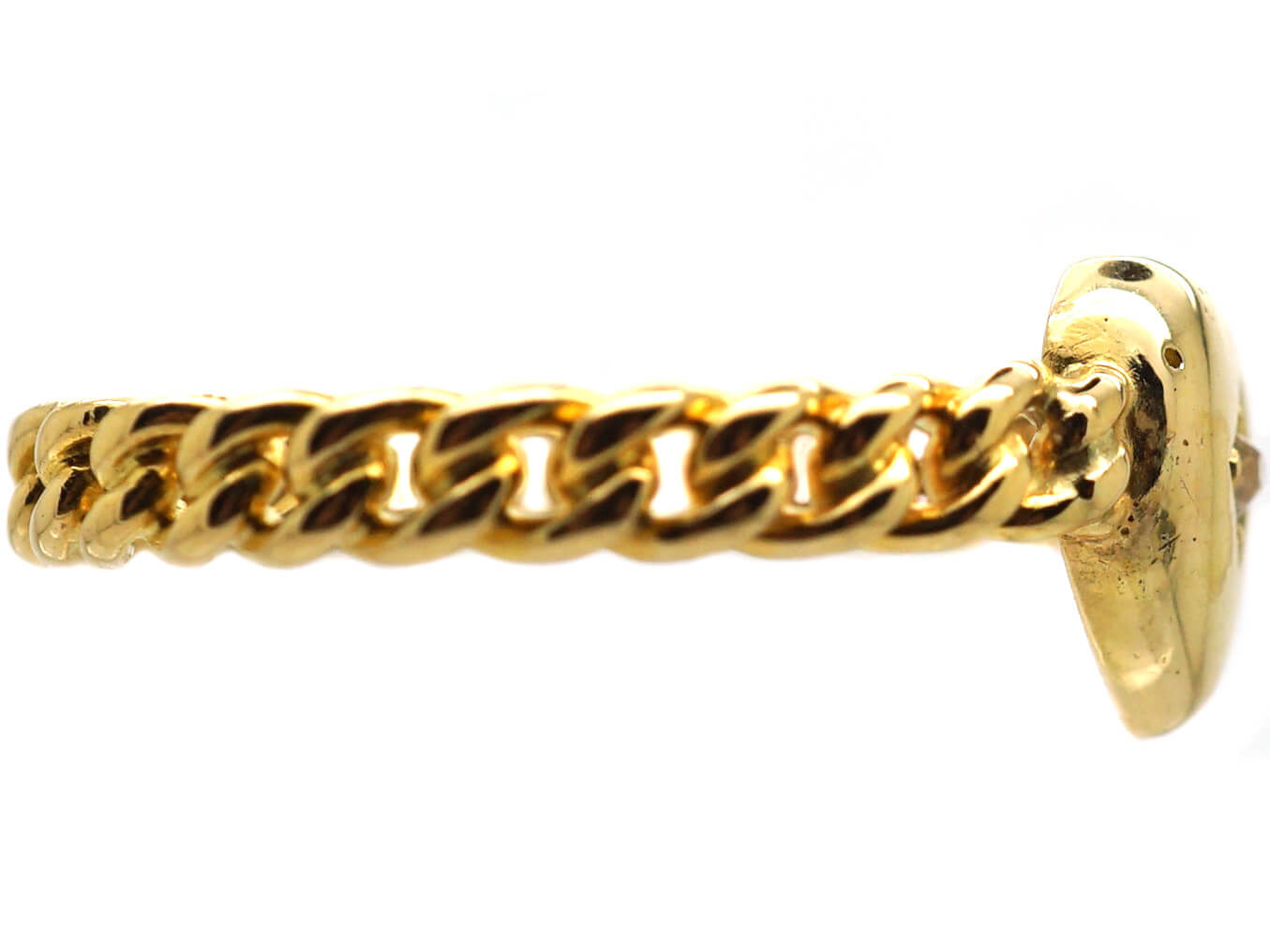 Edwardian 18ct Gold & Diamond Heart Shaped Ring with Curb Design Shank ...