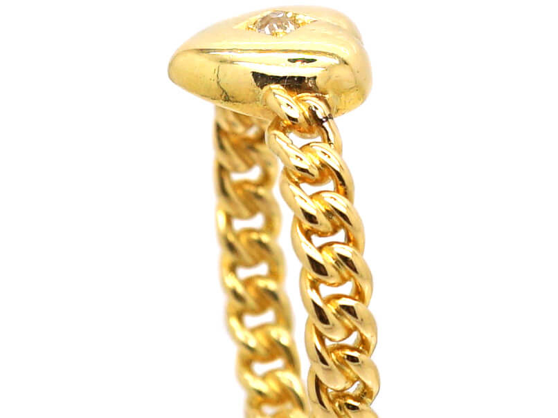 Edwardian 18ct Gold & Diamond Heart Shaped Ring with Curb Design Shank ...