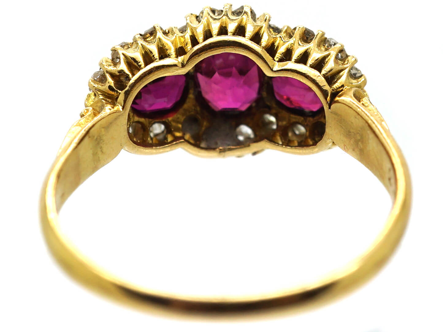 Victorian 18ct Gold, Three Stone Ruby & Diamond Triple Cluster Ring ...