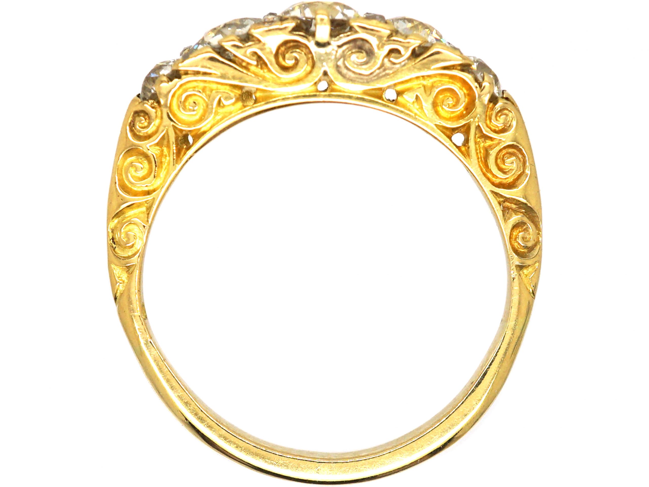 Victorian 18ct Gold & Five Stone Diamond Carved Half Hoop Ring (109W ...