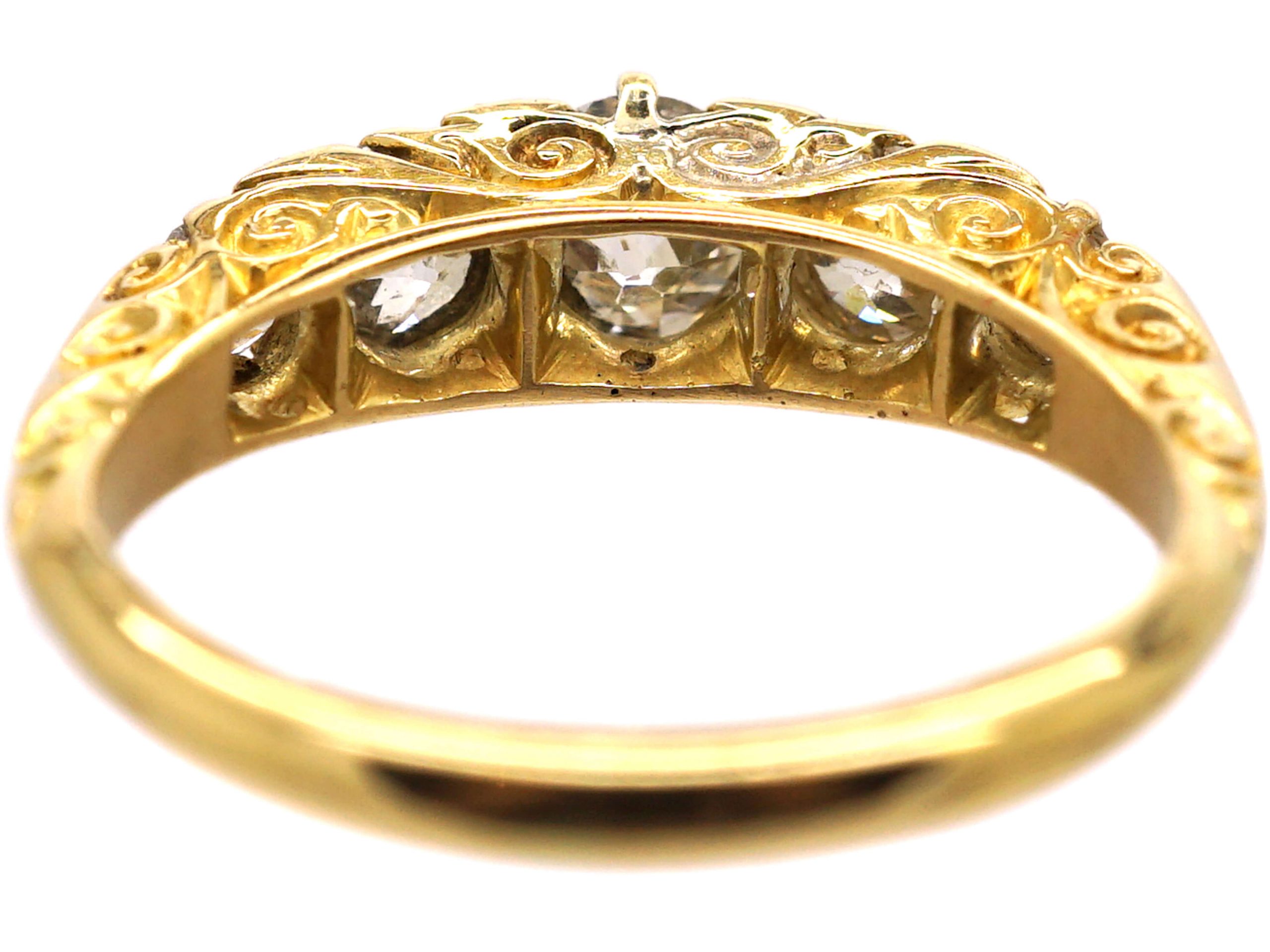 Victorian 18ct Gold & Five Stone Diamond Carved Half Hoop Ring (109W ...