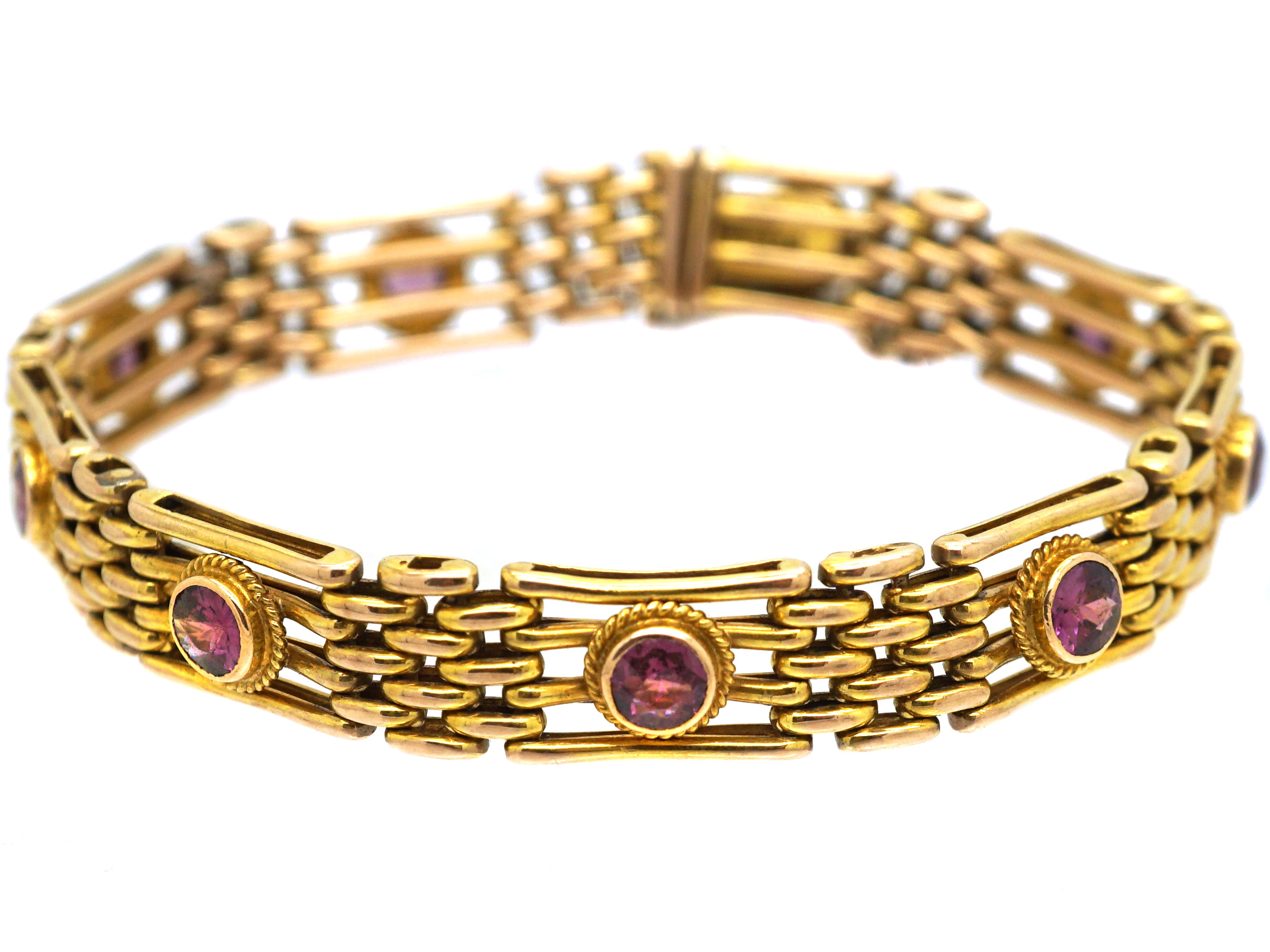 Edwardian 9ct Gold Gate Bracelet set with Nine Almandine Garnets (17W ...