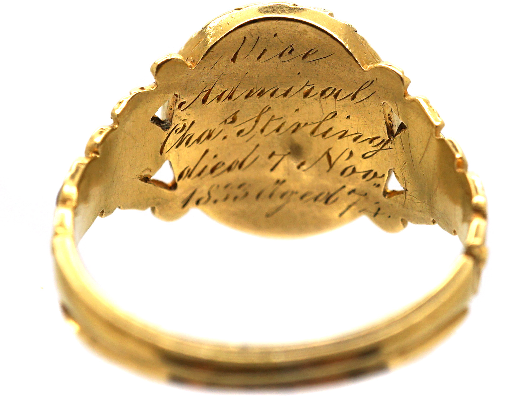 Late Georgian 18ct Gold Mourning Ring for Vice Admiral Charles Stirling ...