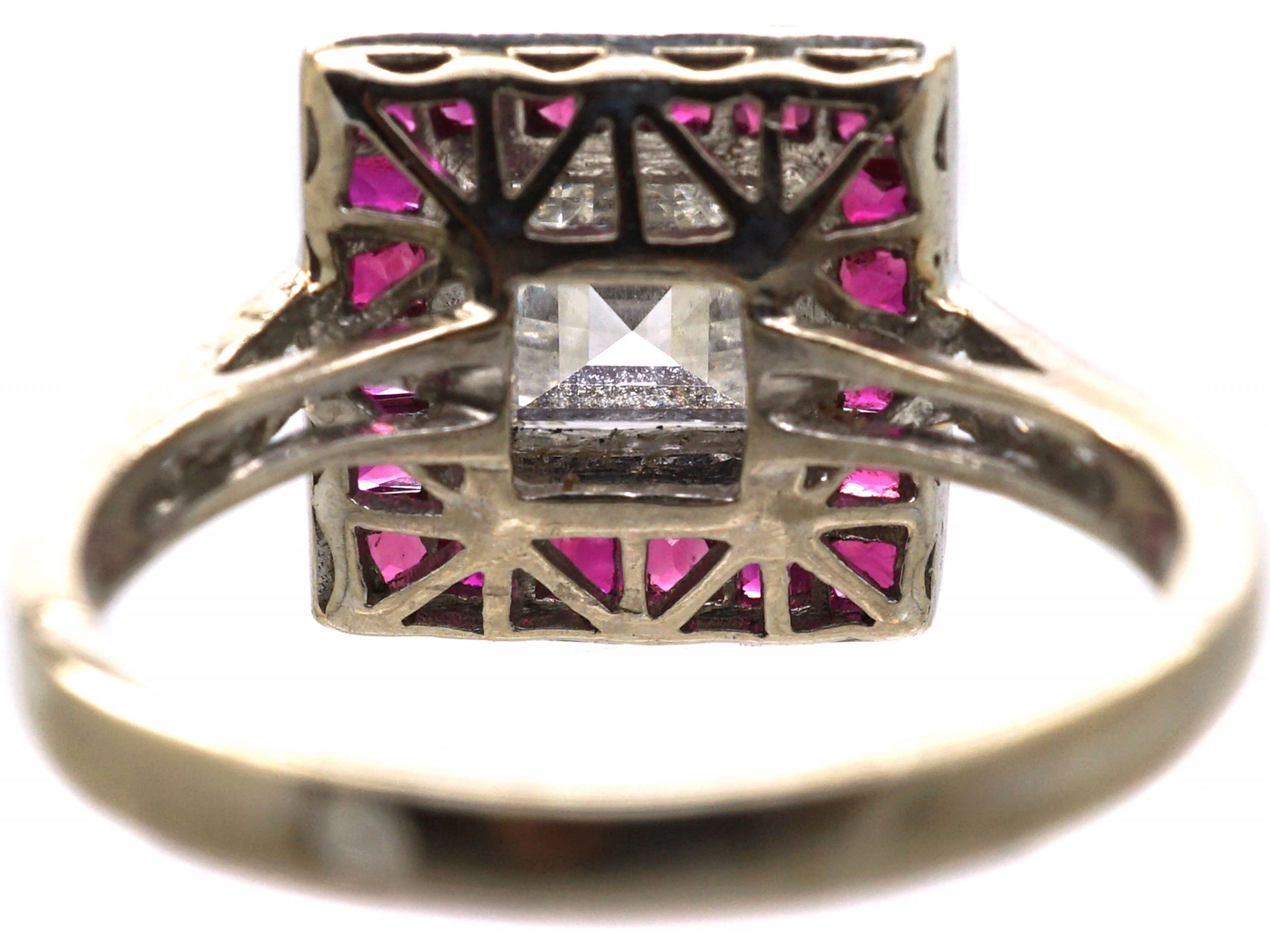 Art Deco 18ct White Gold, Aascher Cut Diamond & French Cut Ruby Square Ring (114W) | The Antique ...