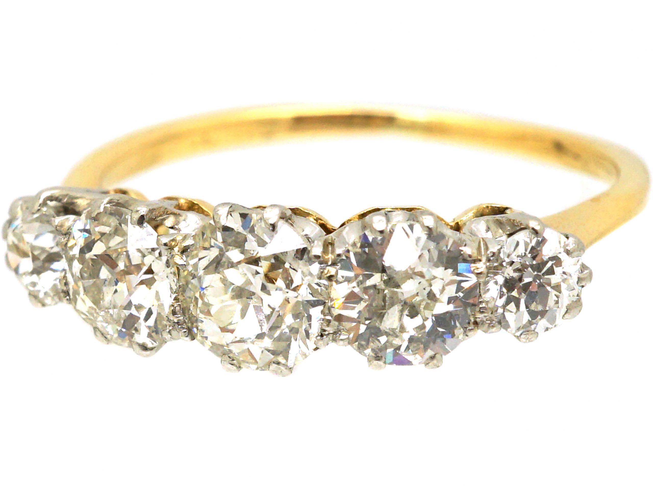 Edwardian 18ct Gold & Platinum Five Stone Diamond Ring (69W) | The ...