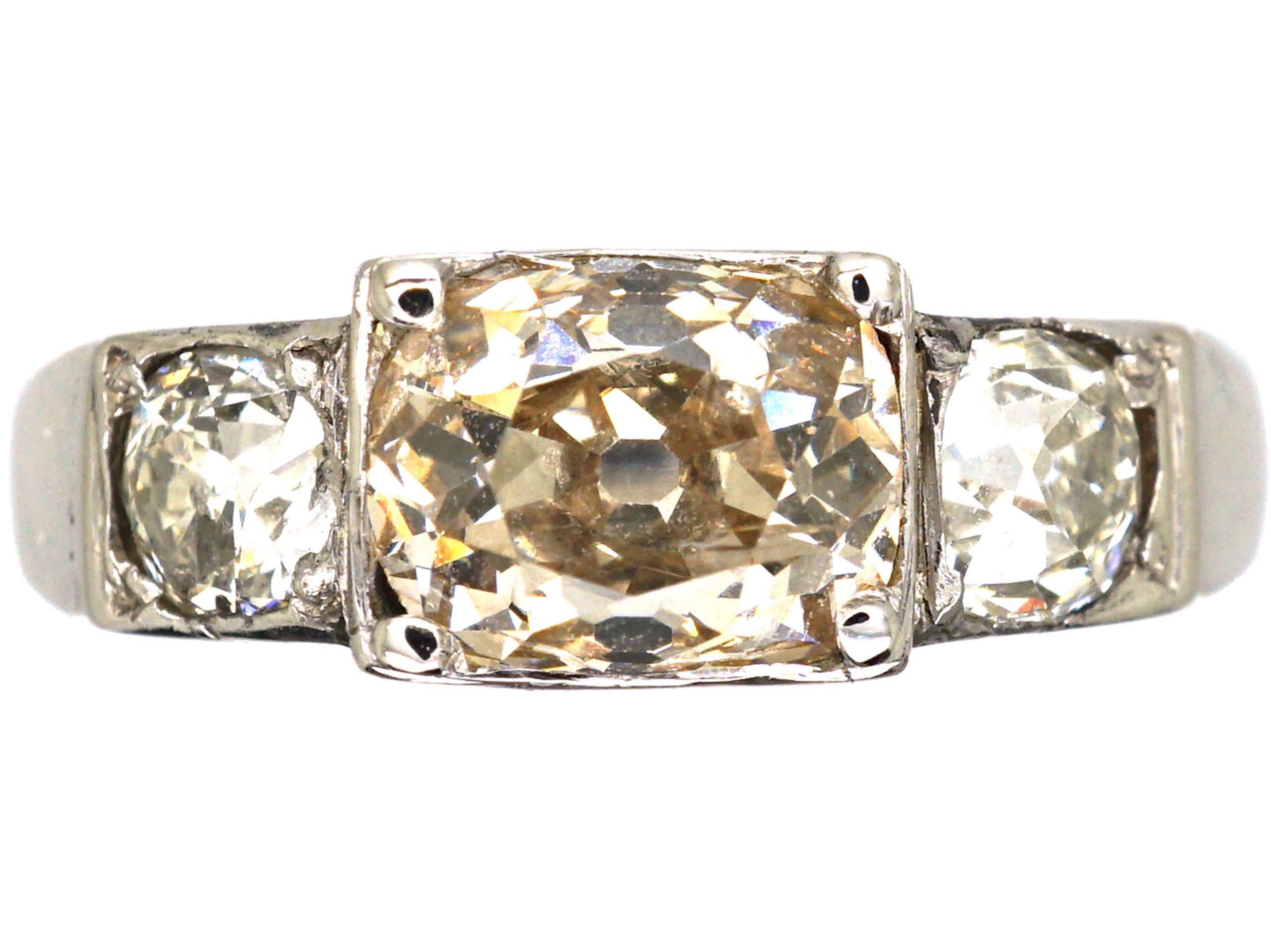 Early 20th Century 18ct White Gold, Three Stone Cushion Cut Diamond ...