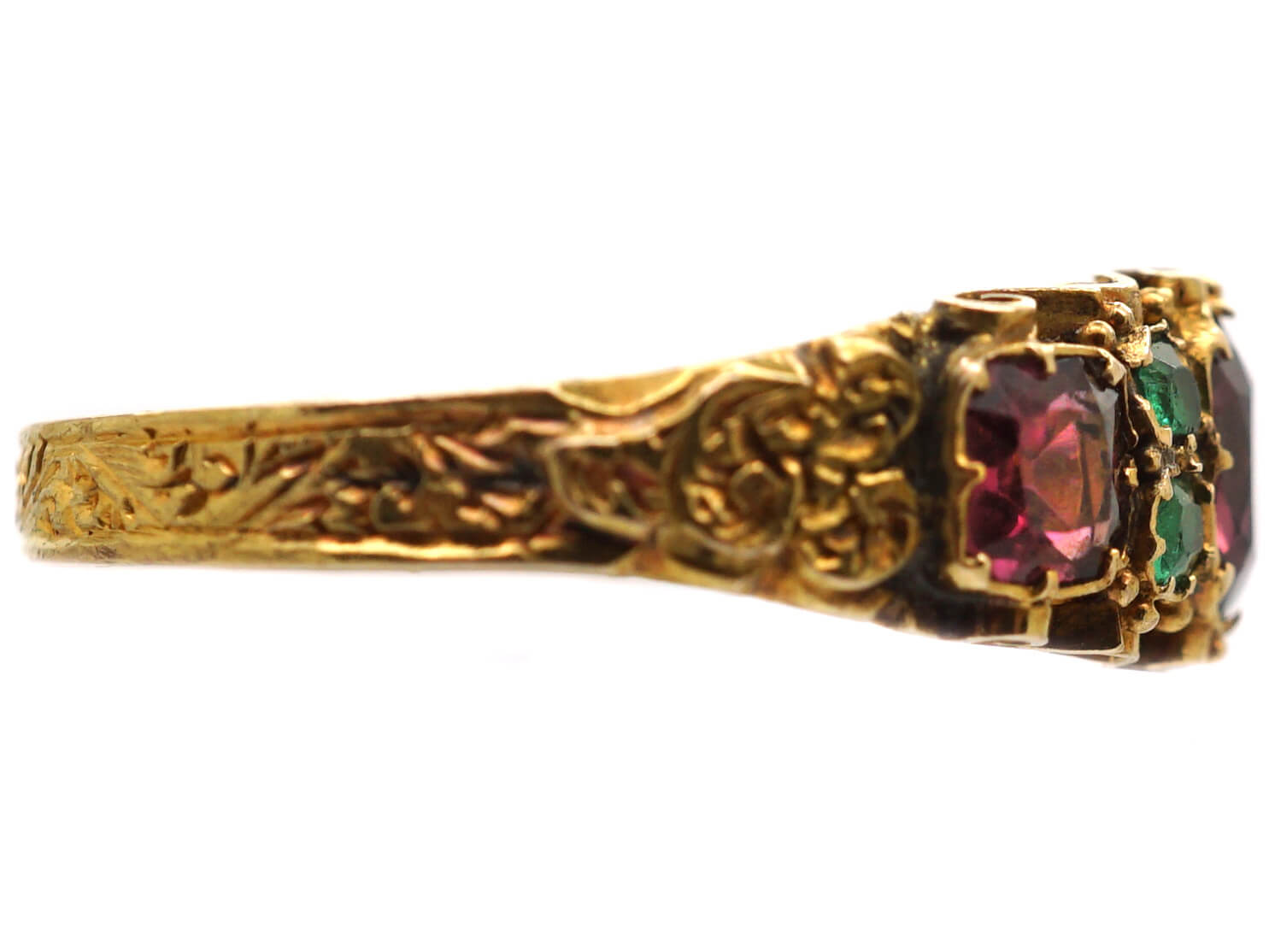 Victorian 15ct Gold, Almandine Garnet & Emerald Ring (8W) | The Antique ...