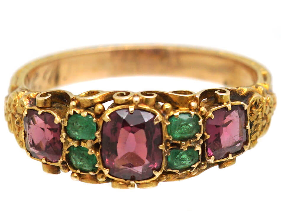 Victorian 15ct Gold, Almandine Garnet & Emerald Ring (8W) | The Antique ...