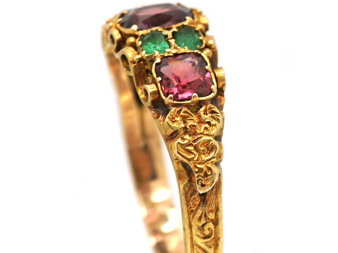 Victorian 15ct Gold, Almandine Garnet & Emerald Ring (8W) | The Antique ...