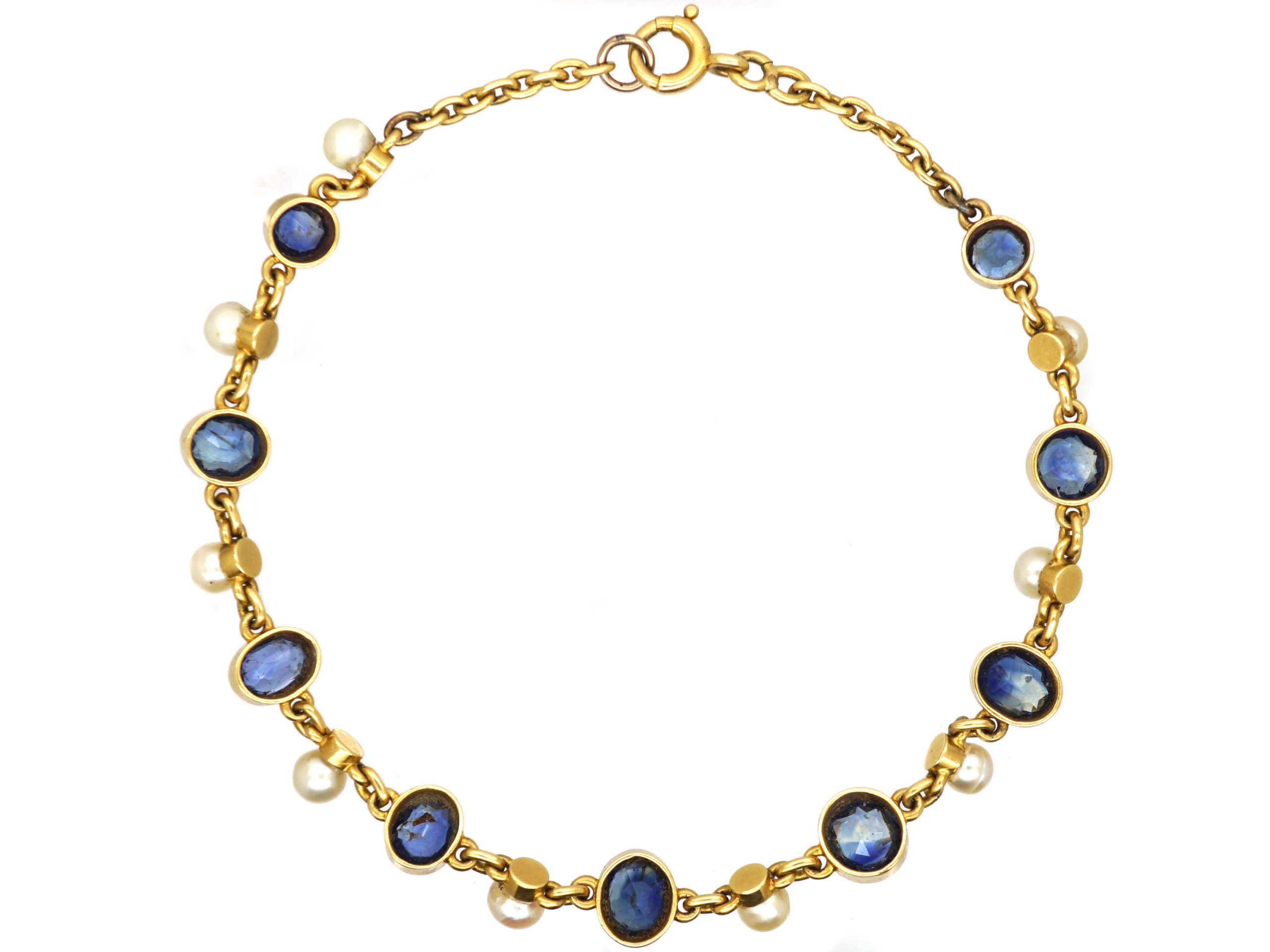 Edwardian 18ct Gold, Sapphire & Natural Bouton Pearl Bracelet (142W ...