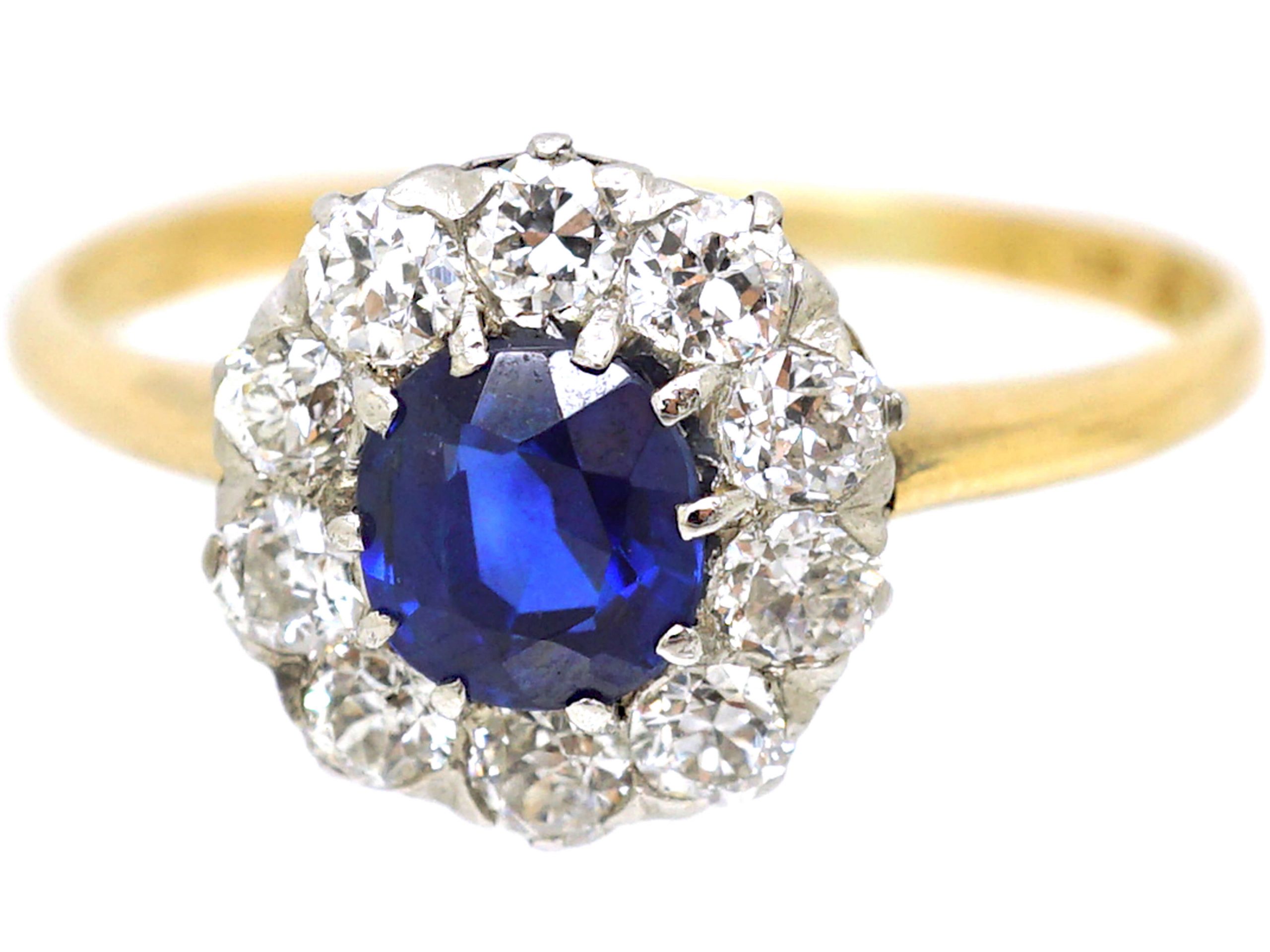 Swedish Early 20th Century 18ct Gold, Sapphire & Diamond Cluster Ring ...