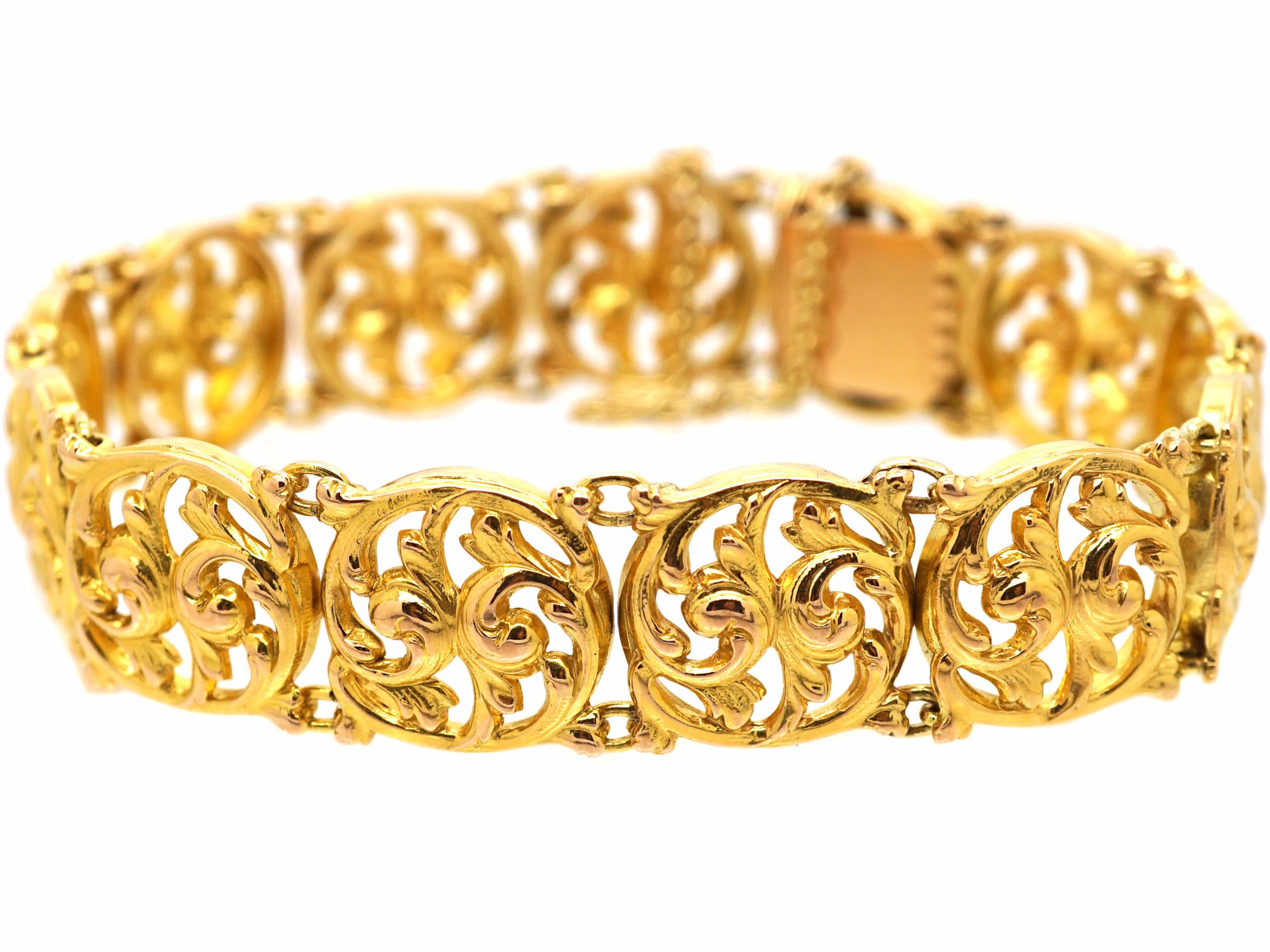 Art Nouveau 18ct Gold Bracelet with Leaf Motifs (95W) | The Antique ...